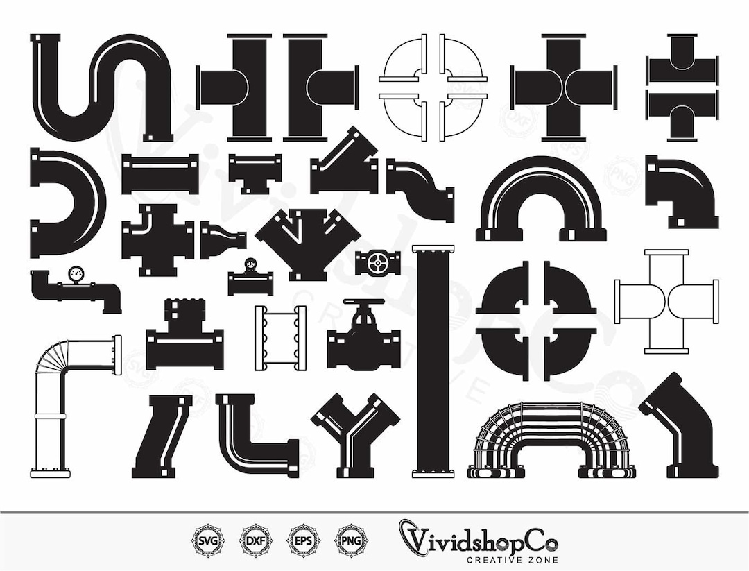 Steel Pipe Fittings SVG, Pipe Fittings Svg, Pipe Svg, Clipart, Cut ...