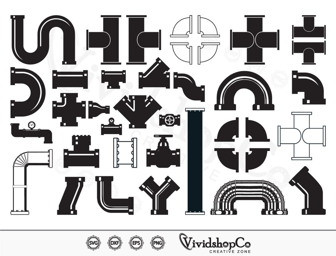 Steel Pipe Fittings SVG, Pipe Fittings Svg, Pipe Svg, Clipart, Cut ...