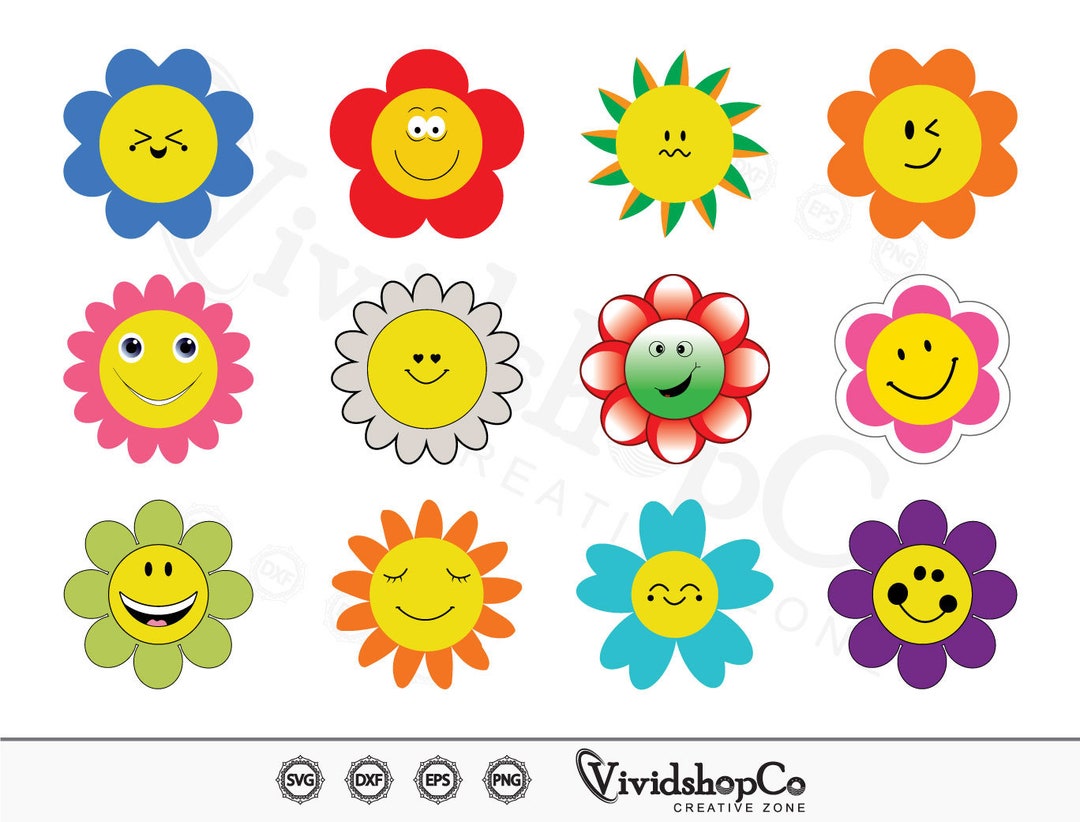 Flower Smiley Face Svg, Smile Face Svg, Flower Svg, Face Svg, Clipart ...