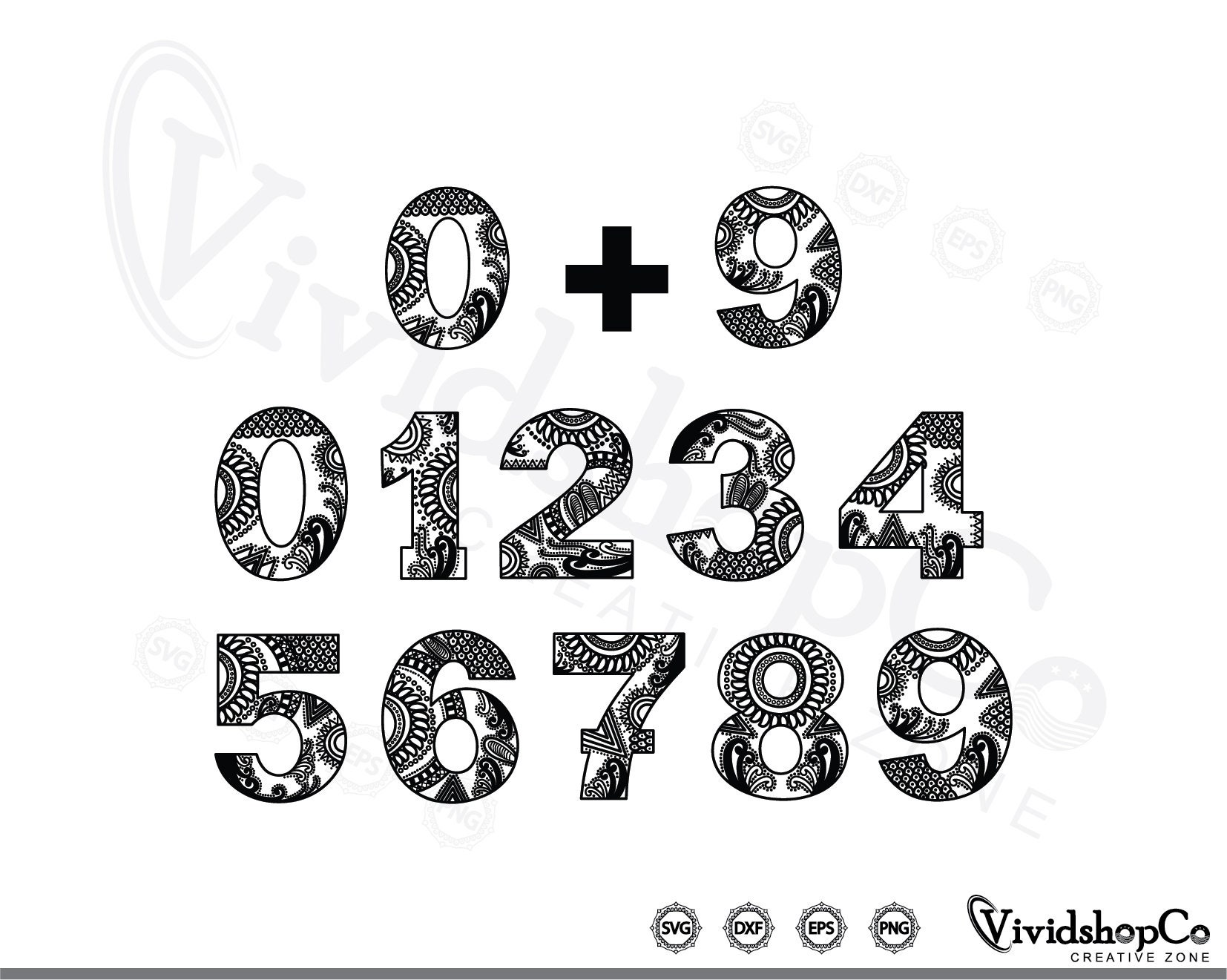 Paper Ephemera Mandala Numbers Clipart Cut Files for Silhouette Files ...