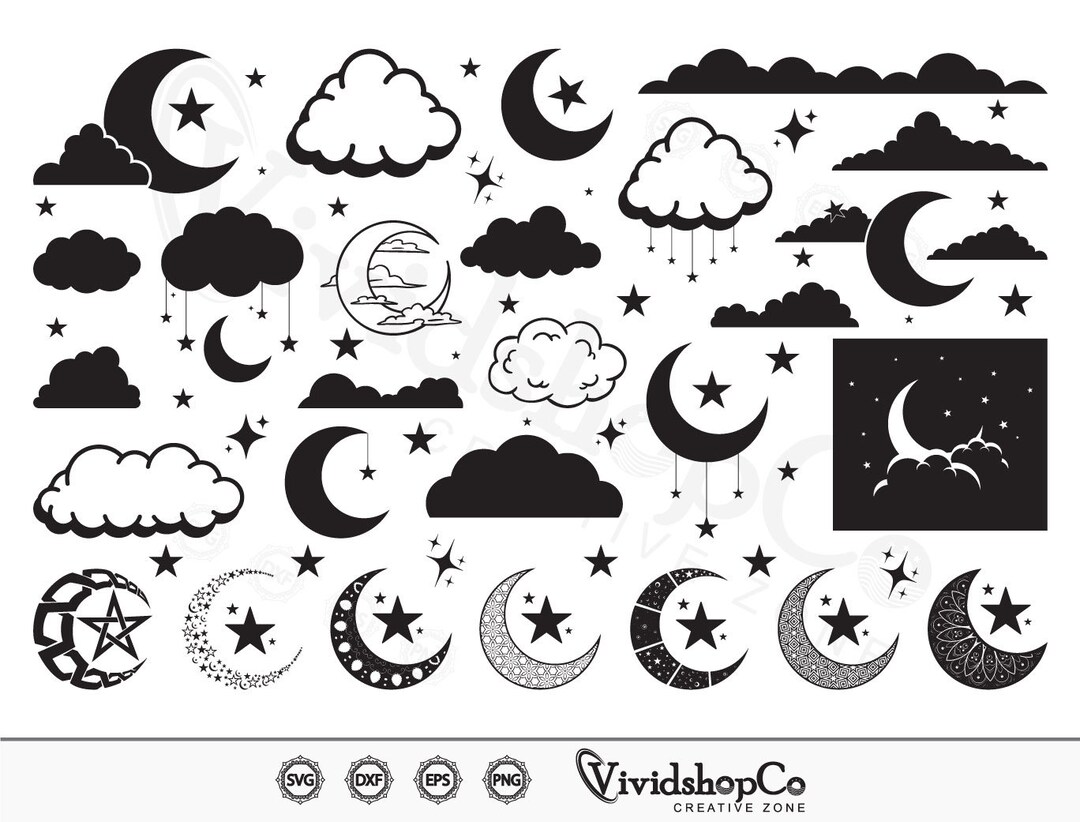 Moon and Star SVG, Night Sky Svg, Moon Svg, Galaxy Svg, Clipart, Cut ...