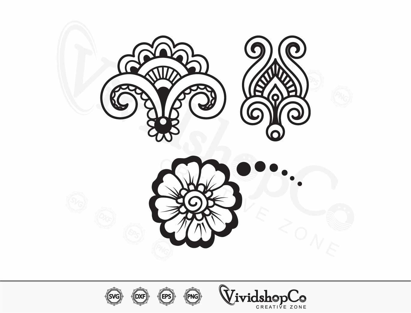 Mehndi SVG, Mehndi Flower Svg, Henna Drawing Svg, Clipart, Cut Files ...