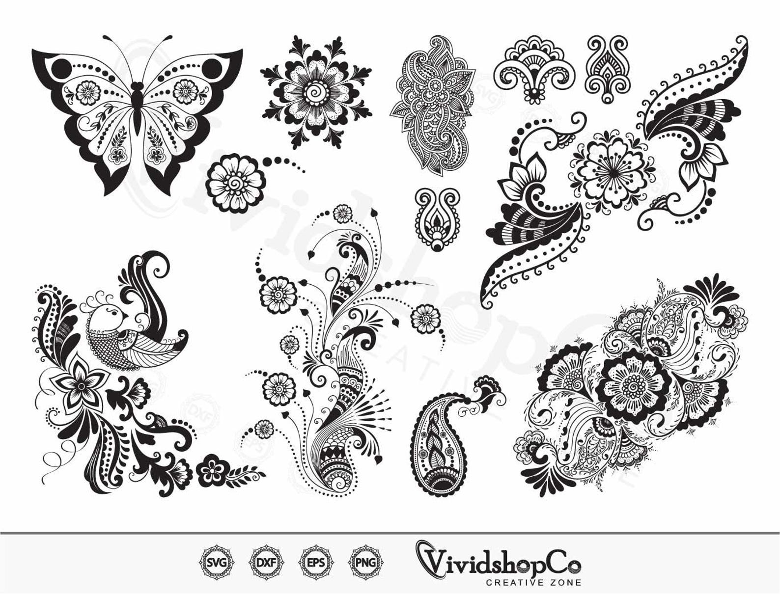 Mehndi SVG, Mehndi Flower Svg, Henna Drawing Svg, Clipart, Cut Files ...