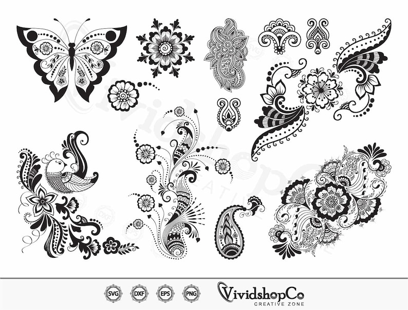 Mehndi SVG, Mehndi Flower Svg, Henna Drawing Svg, Clipart, Cut Files ...