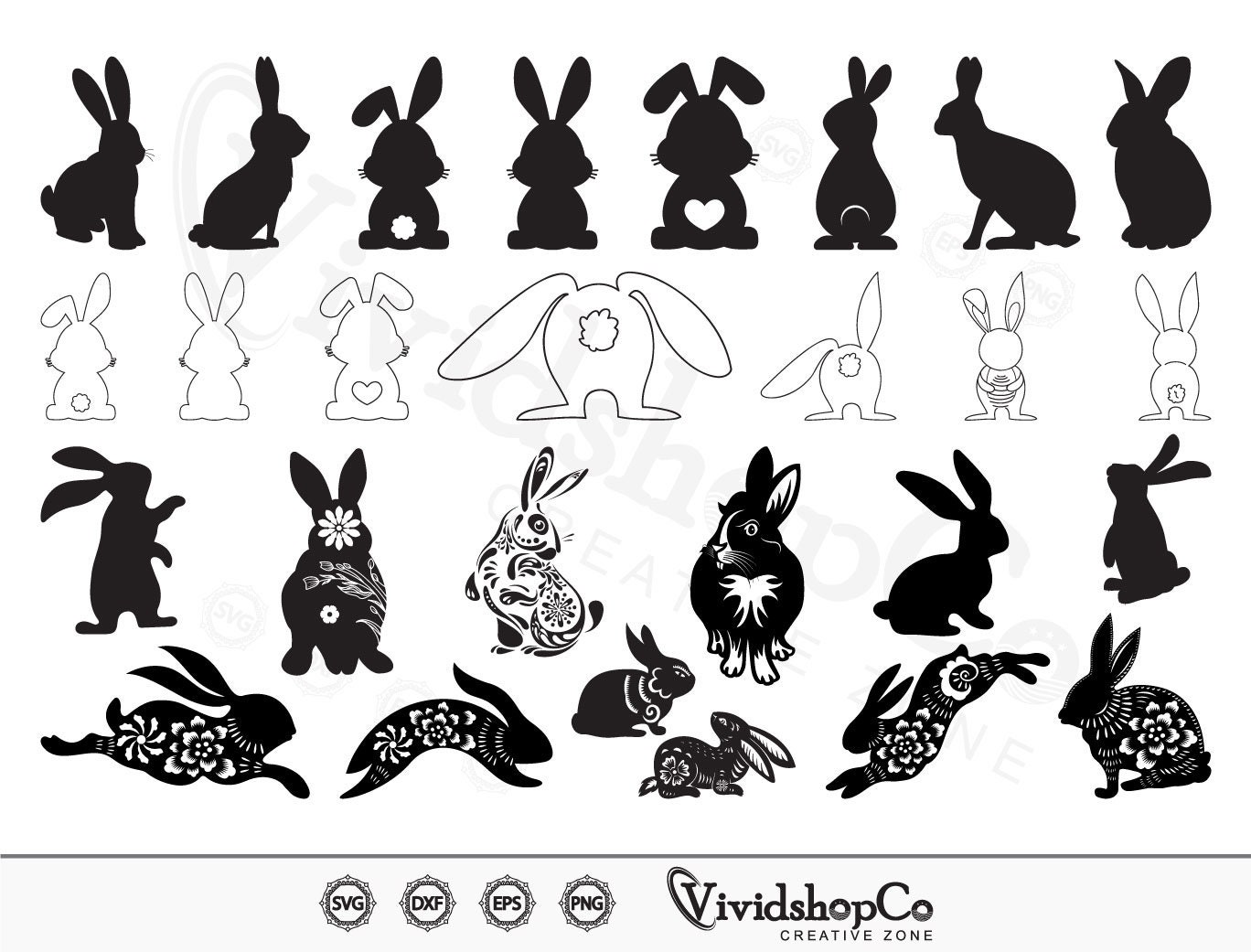 Bunny SVG Rabbit Svg Rabbit Easter Svg Floral Bunny Svg - Etsy