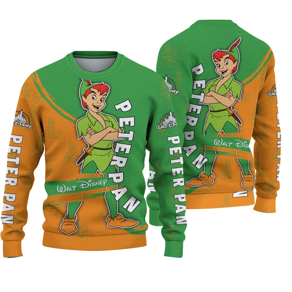 Peter Pan Green Orange Pattern Stripes Disney 3D Sweater sold by ...