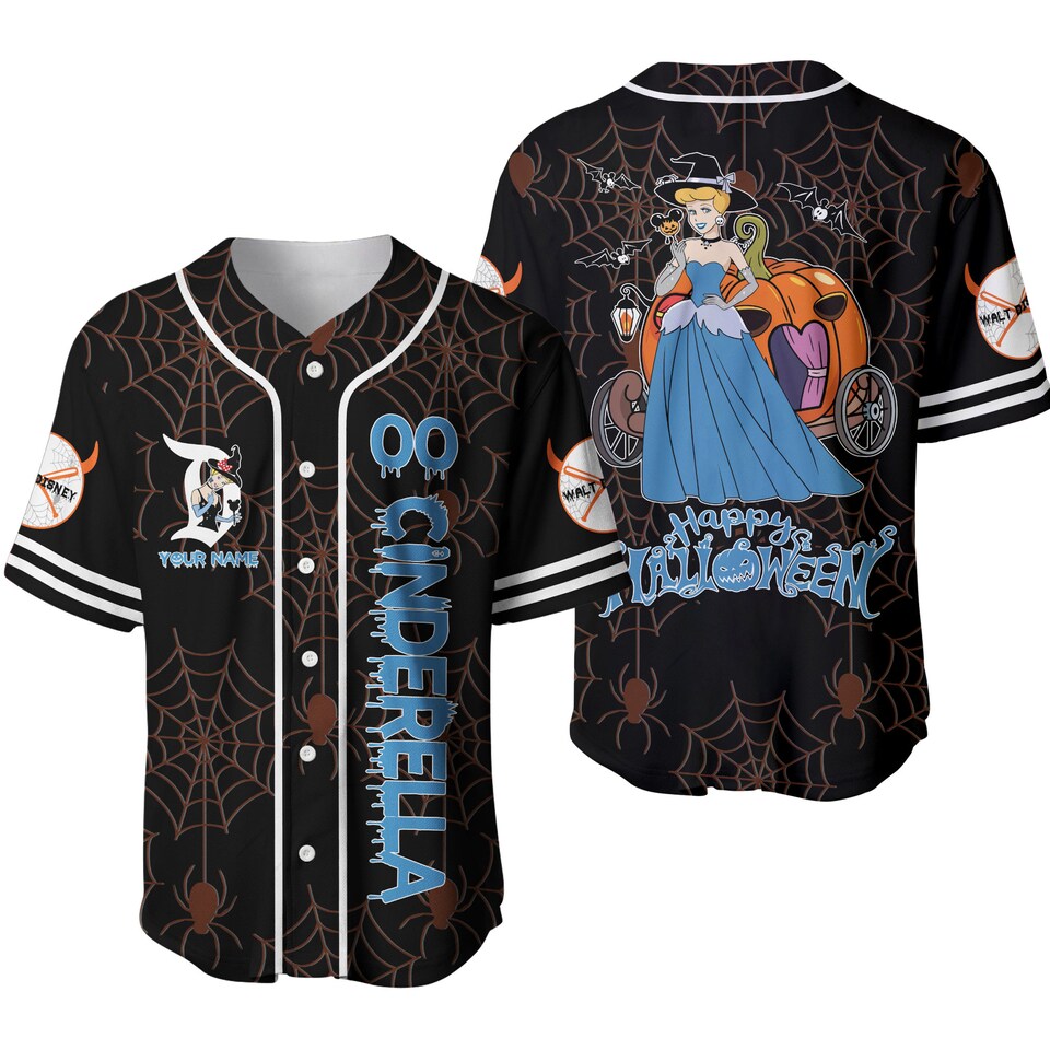 Cinderella Black Blue Happy Halloween Disney Custom Baseball Jerseys ...