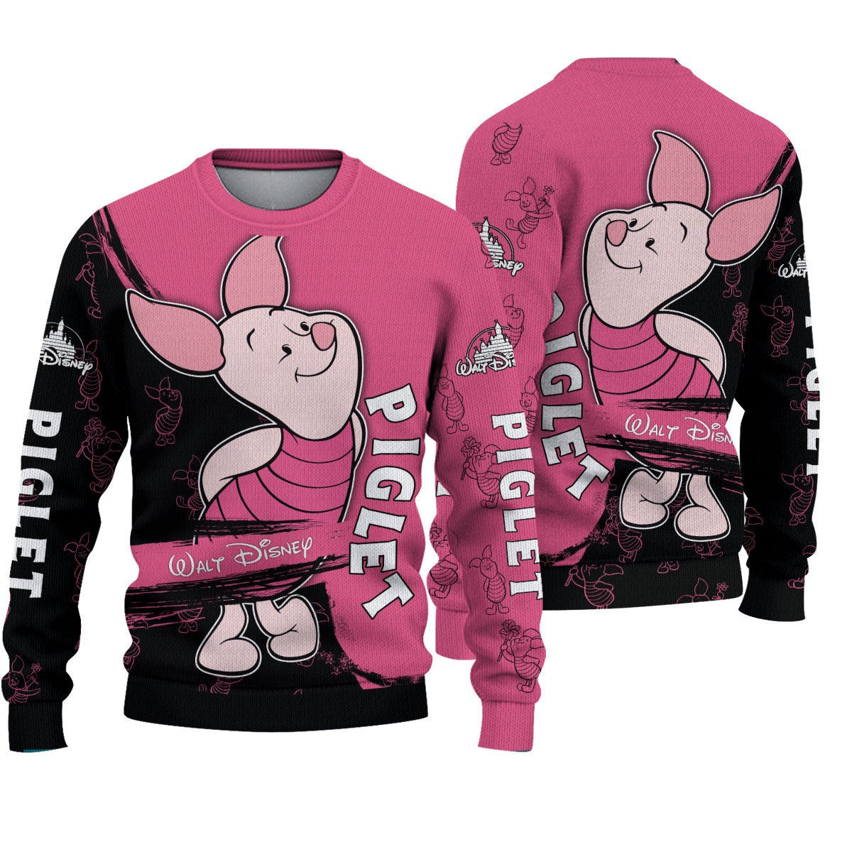 Piglet Black Pink Pattern Stripes Disney 3D Sweater sold by ChaZhan ...