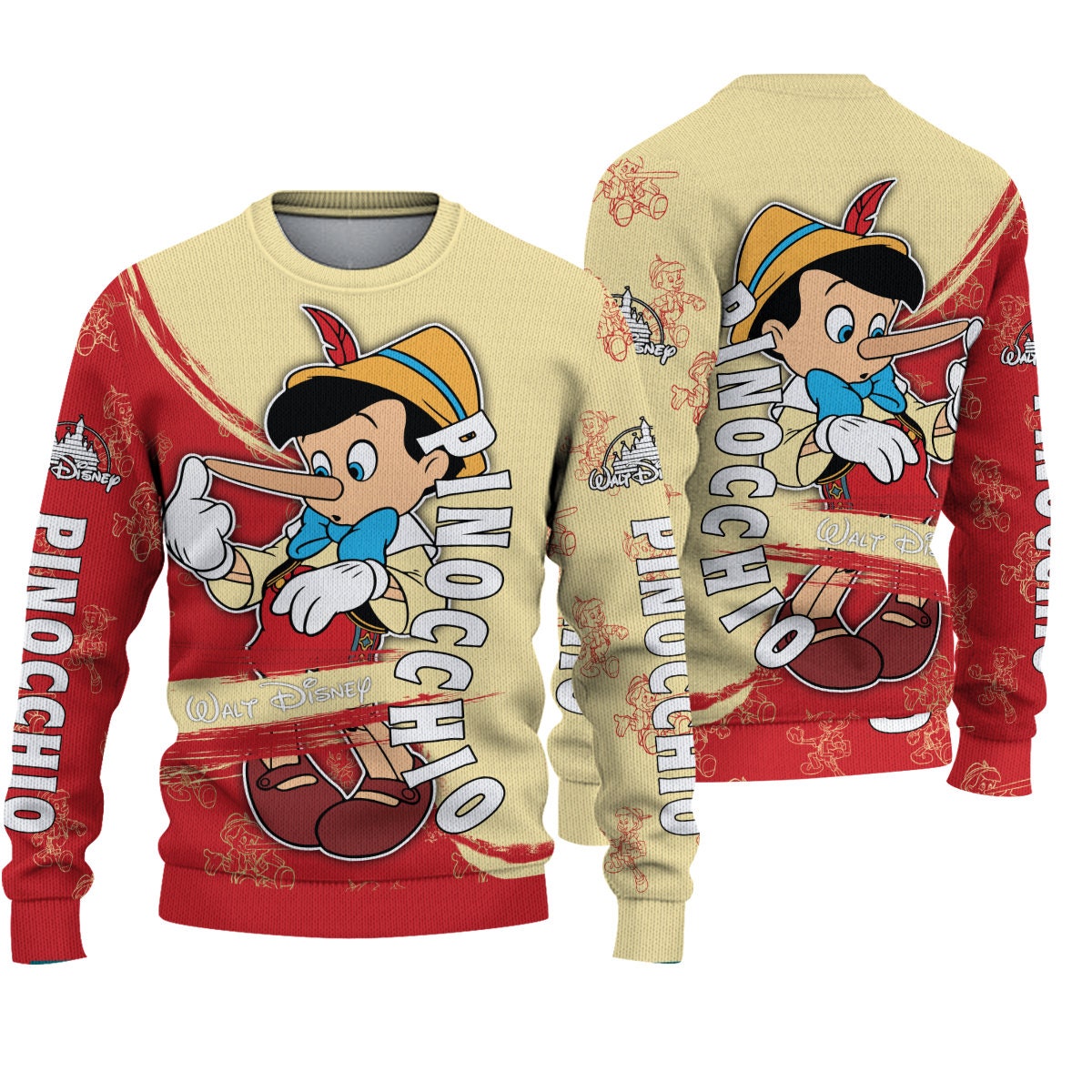 Pinocchio Yellow Red Pattern Stripes Disney 3D Sweater sold by ChaZhan ...