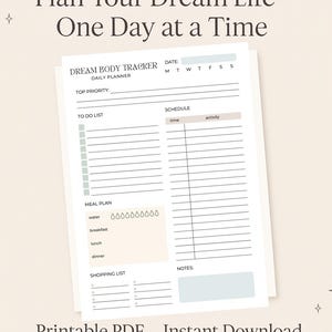 Daily Planner Printable | Dream Body Tracker | Meal Plan, Schedule, To ...