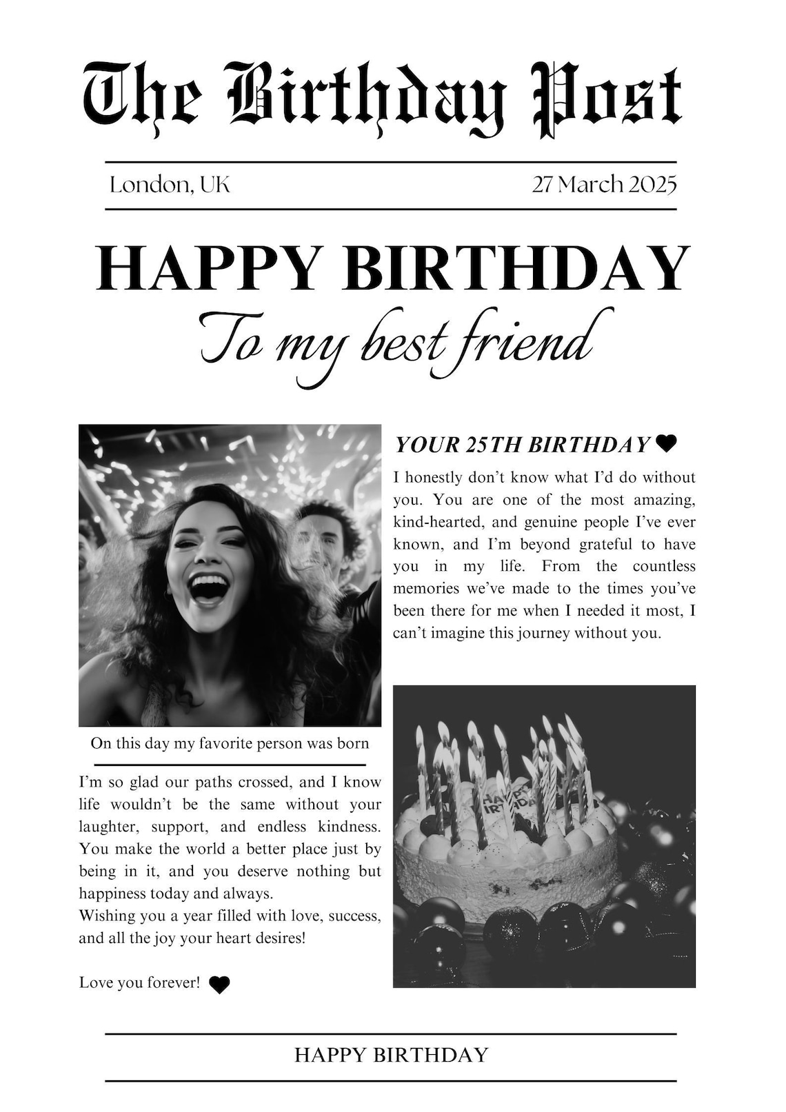 Personalized Birthday Newspaper Gift: Vintage Style Template (digital ...