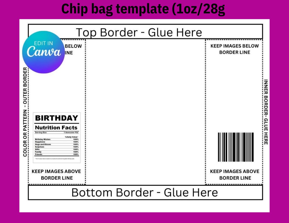 Chip Bag | Chip Bag Template, Blank Template, Custom Potato Chip Bag ...