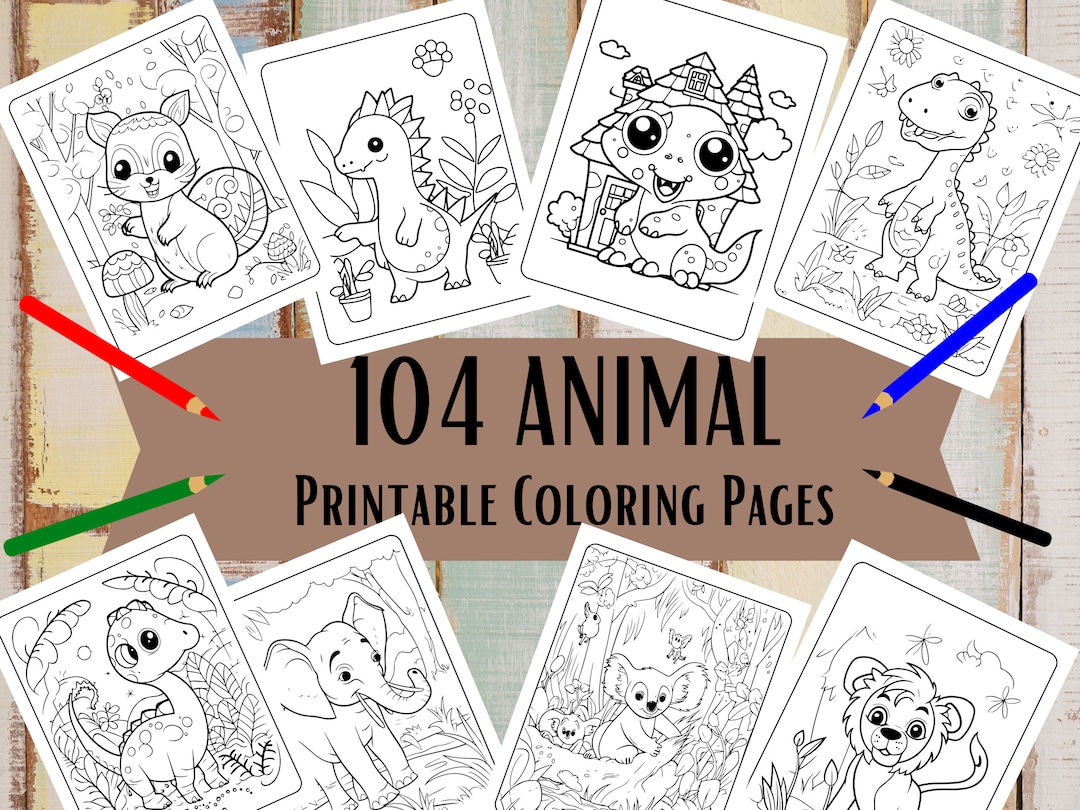 Coloring Pages 104 Sheets for Kids, Toddlers, Preschoolers Animal ...