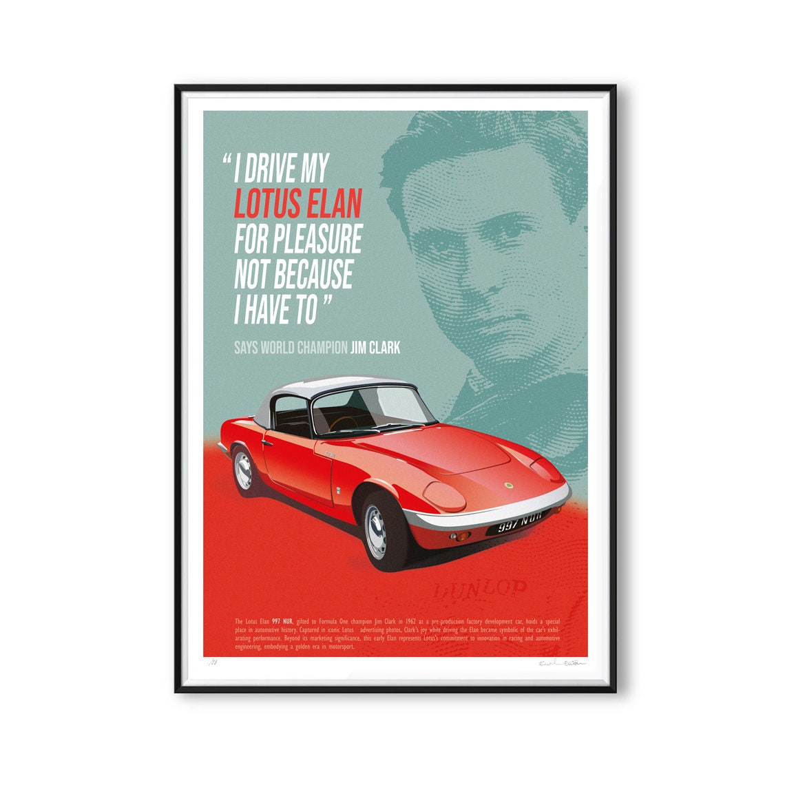 Jim Clark's Lotus Elan 1962 F1 Driver Print, F1 World Champion, Limited ...