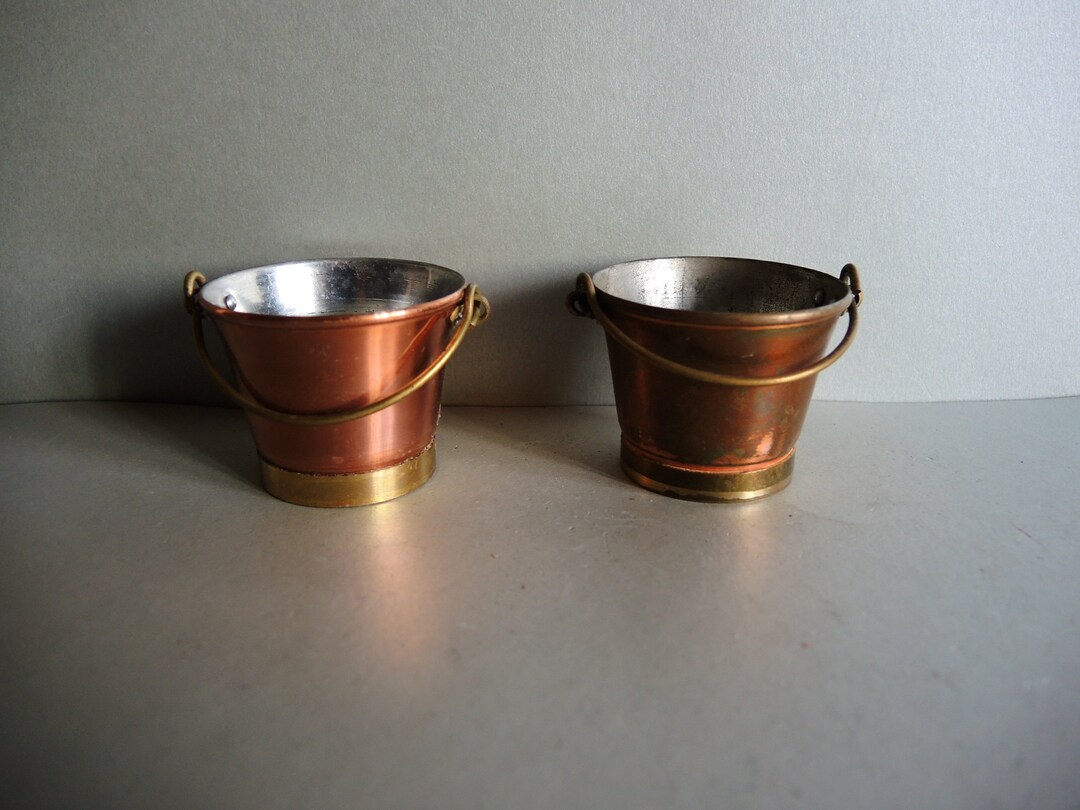 Set of 2 Vintage Small Copper and Brass Miniature Cup Pot Pail / Doll ...