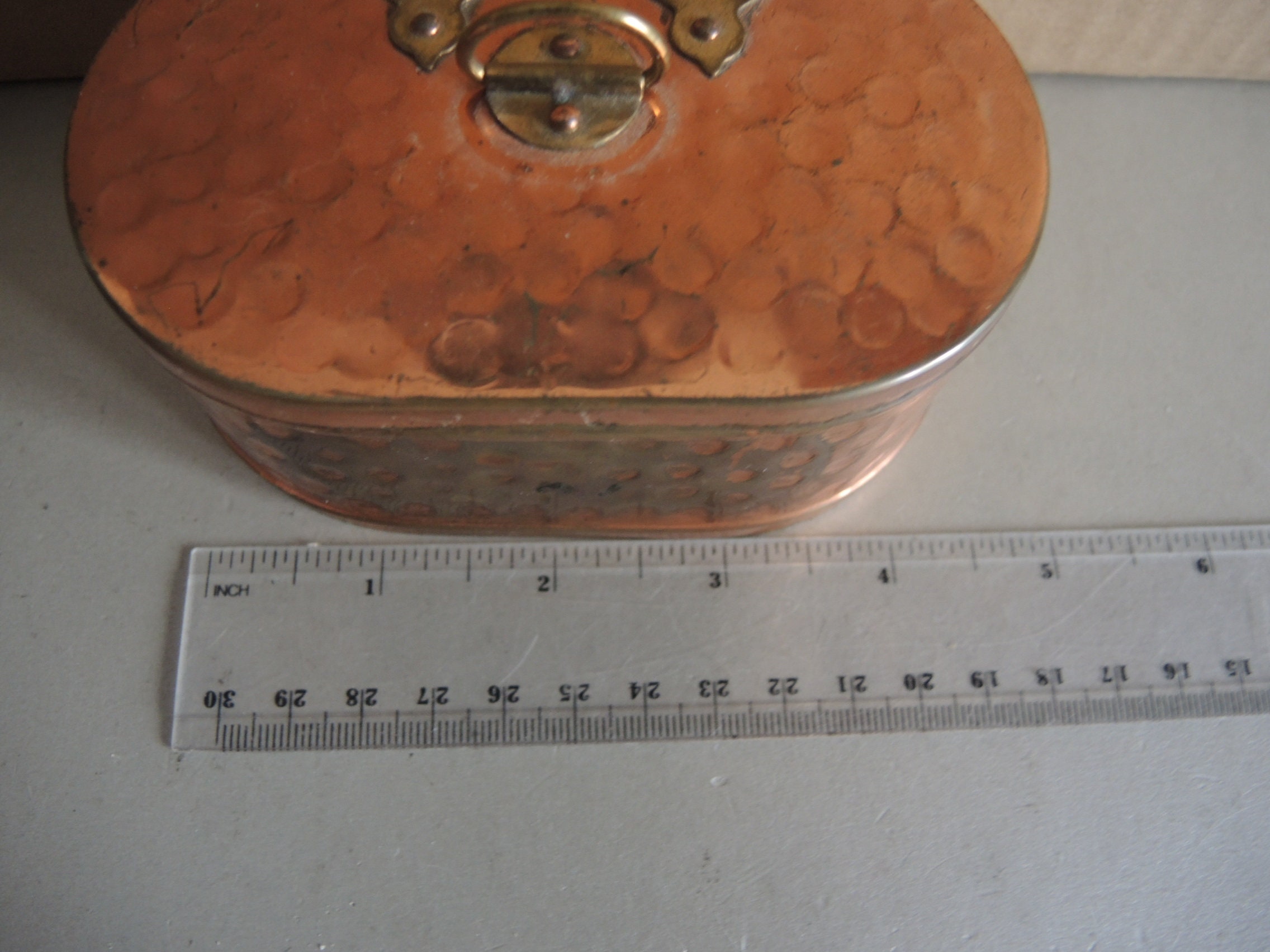 Vintage Hammered Copper Jewelry Box With Hinged Lid / Brass Copper ...