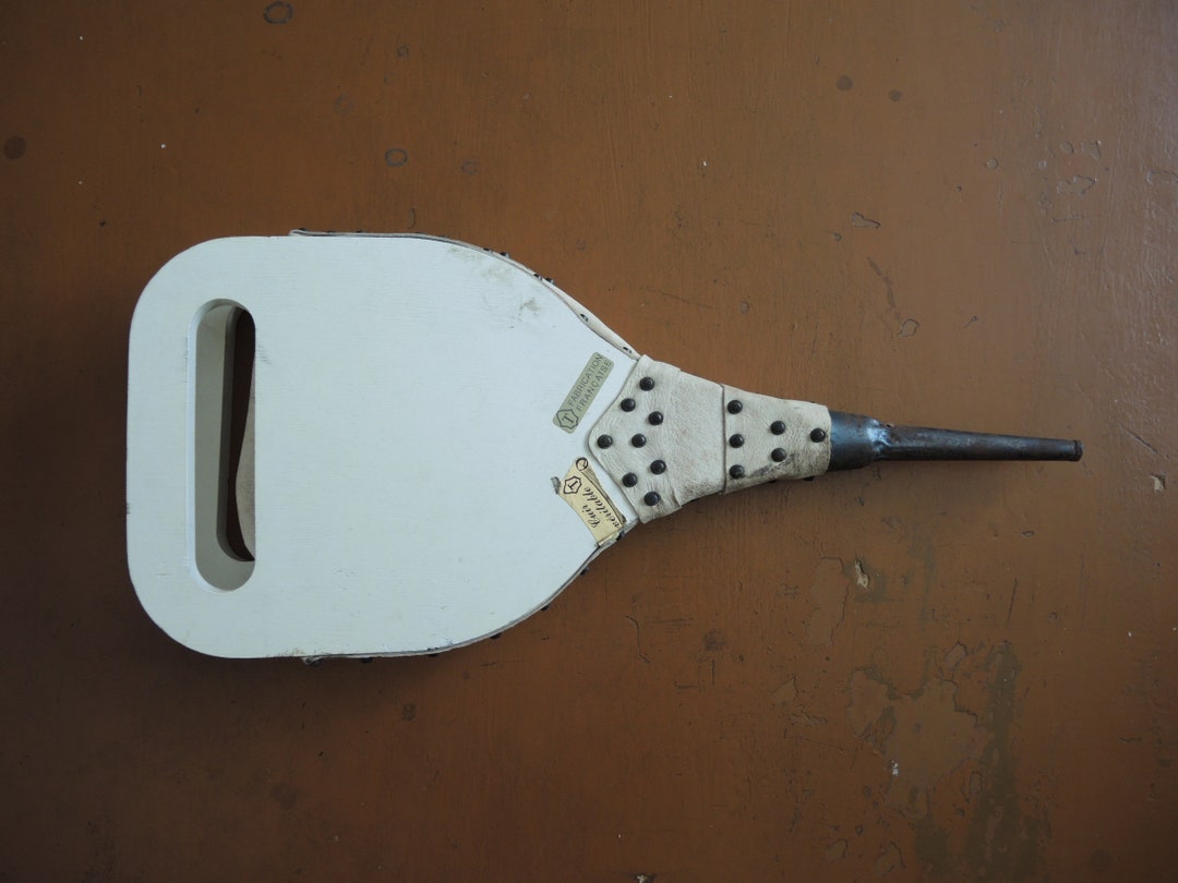 Vintage Large Fire Bellow in White / Wooden Metal and Leather Bellow ...