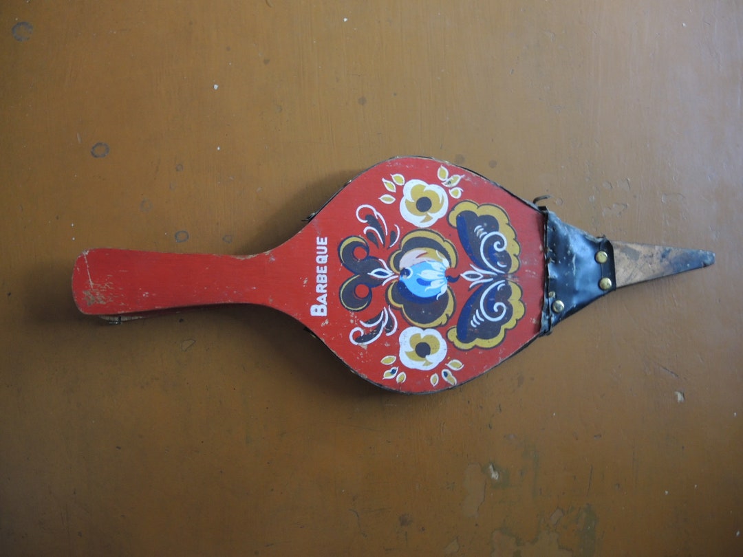 Vintage Large Fire Bellow in Red / Wooden Metal and Like Leather Bellow ...