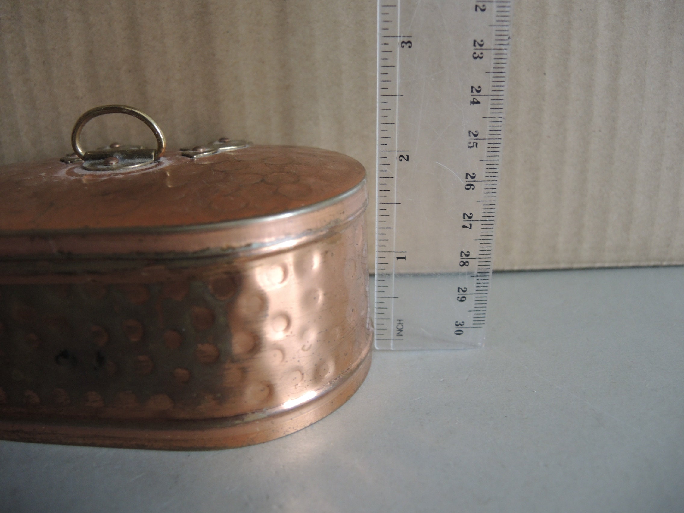 Vintage Hammered Copper Jewelry Box With Hinged Lid / Brass Copper ...