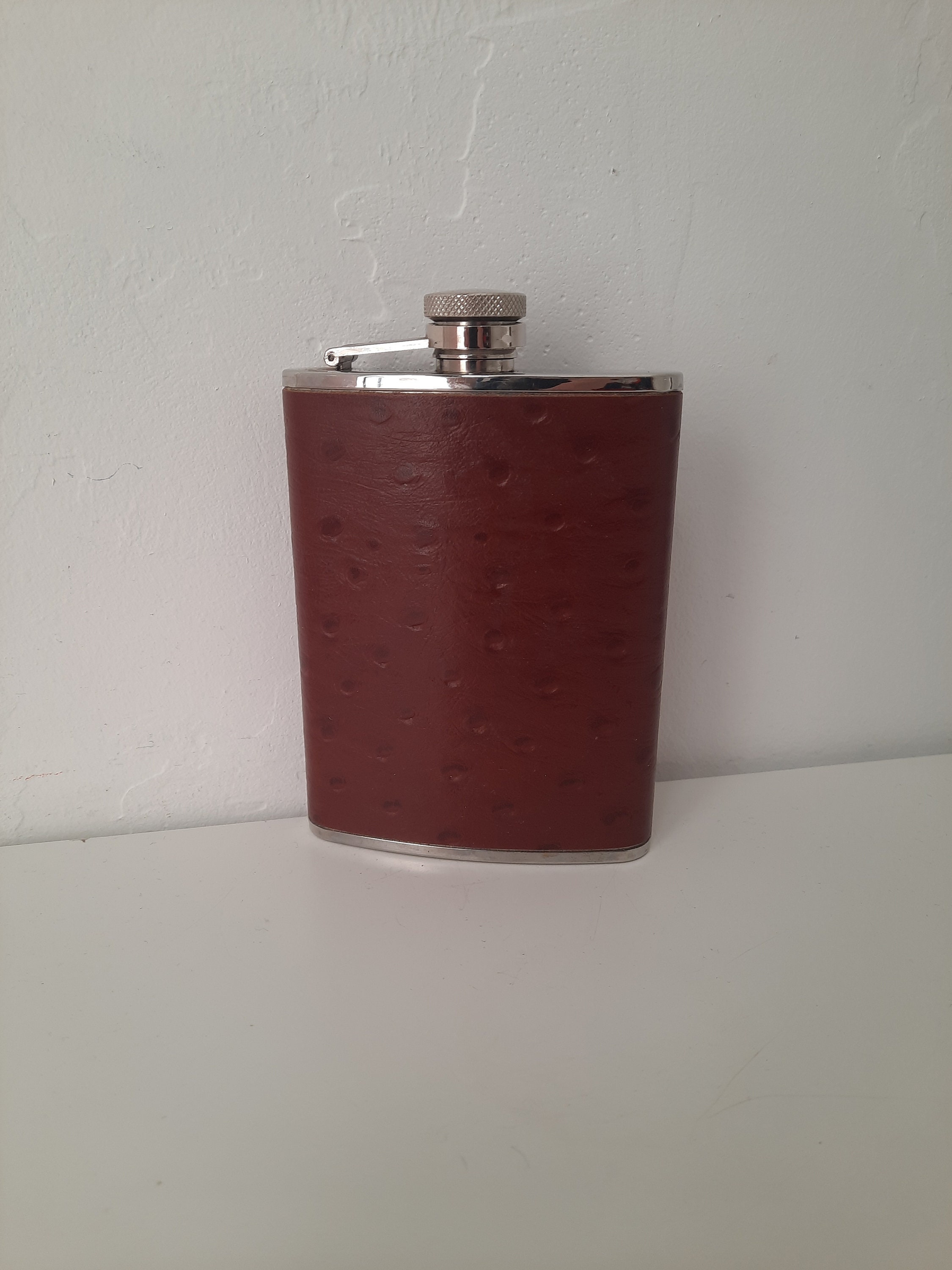 Vintage Metal Whiskey Flask Pouch With Stopper / Flask in Leather Cover ...