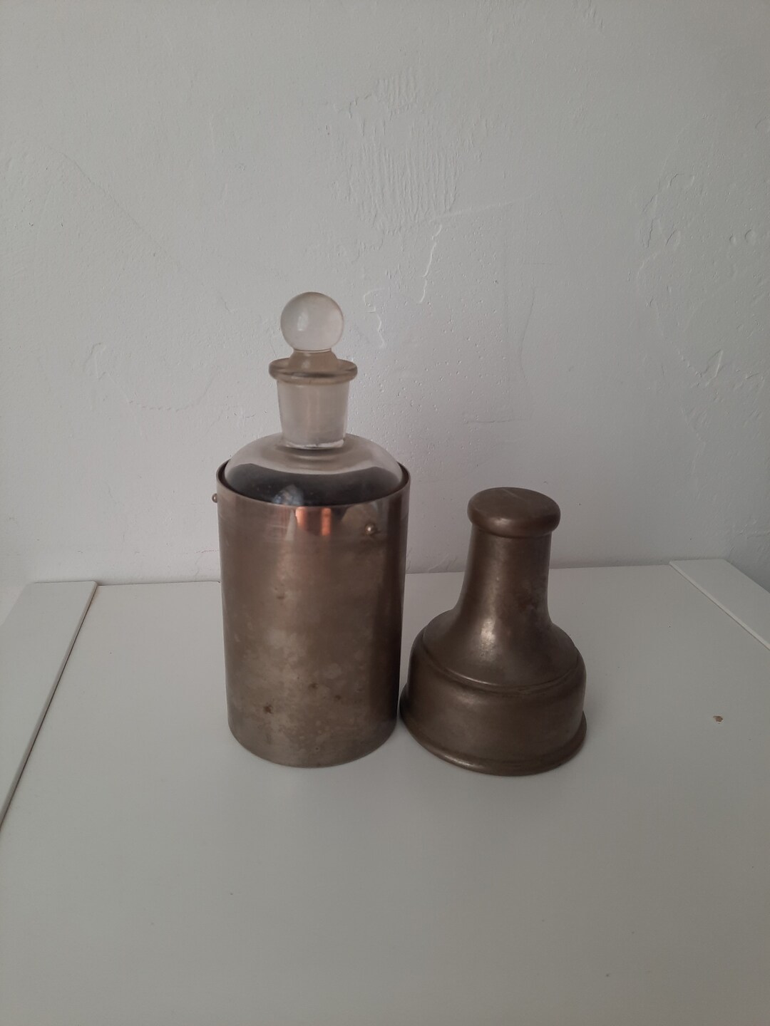 Vintage Antique Medicine Chloroform Style Glass Bottle in Spring Metal ...