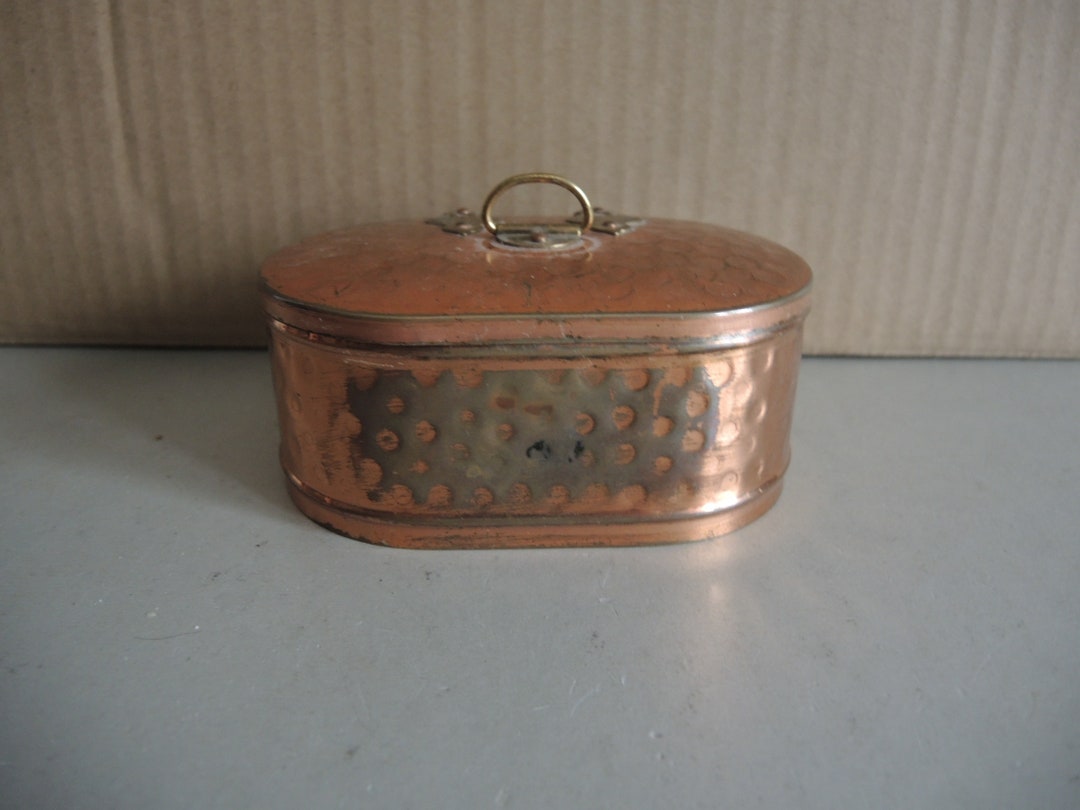 Vintage Hammered Copper Jewelry Box With Hinged Lid / Brass Copper ...