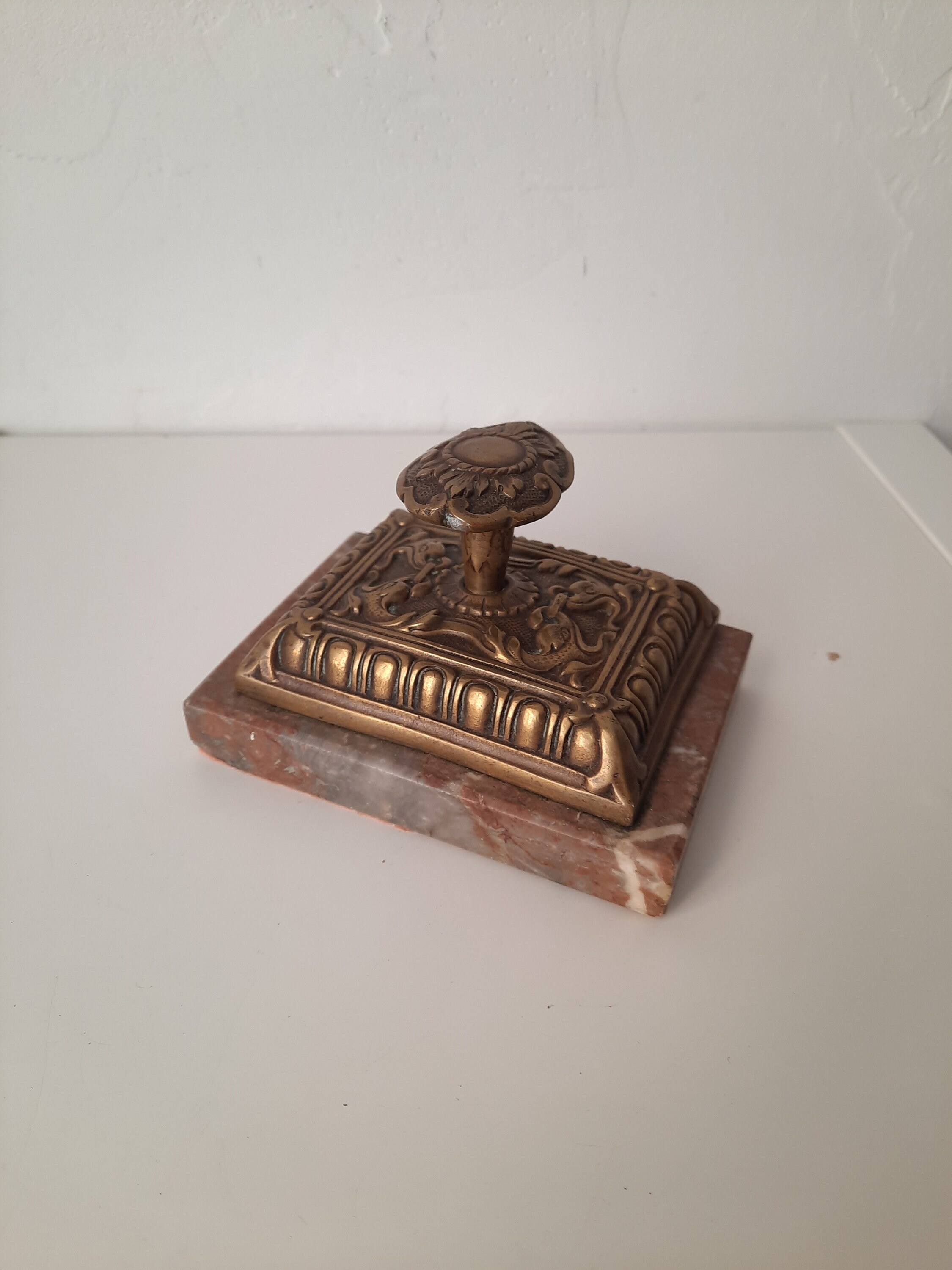 ONE Antique Desk Blotter / Solid Brass and Stone Blotter / Retro Ink ...