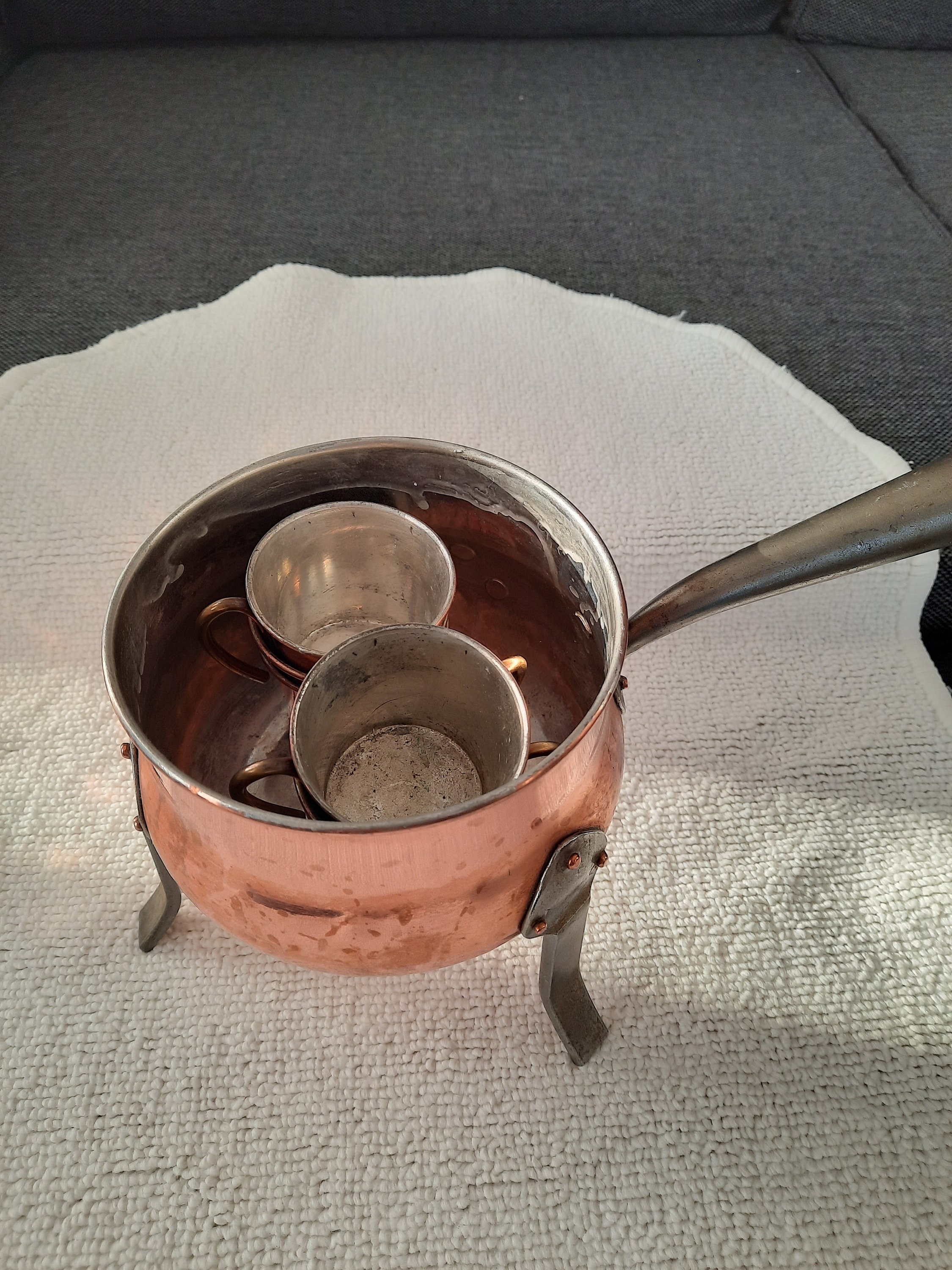 Swedish Vintage Solid Copper Pot With Handle and 6 Small Copper Cups ...