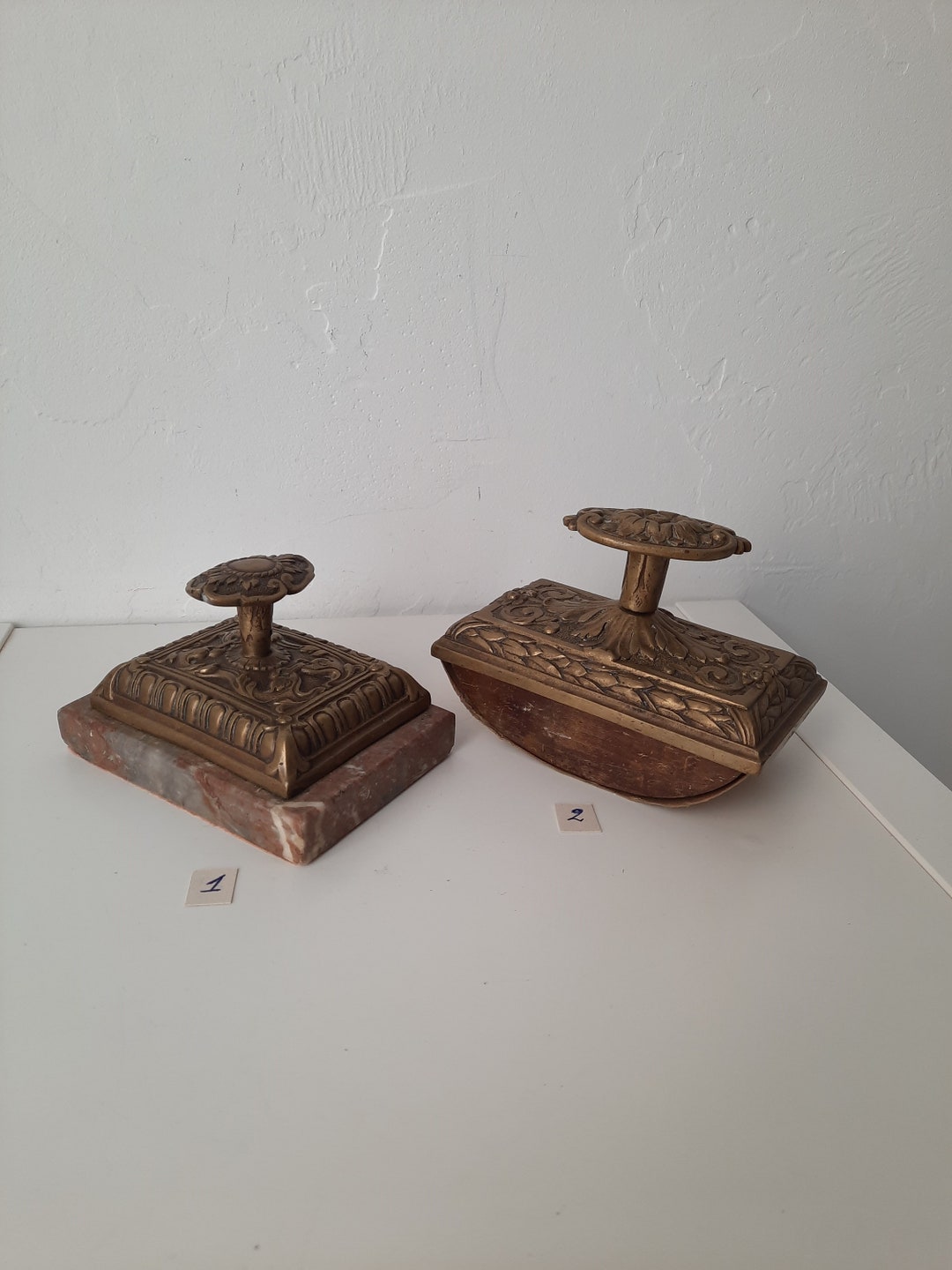 ONE!!! Antique Desk Blotter / Solid Brass and Stone Blotter / Retro Ink ...