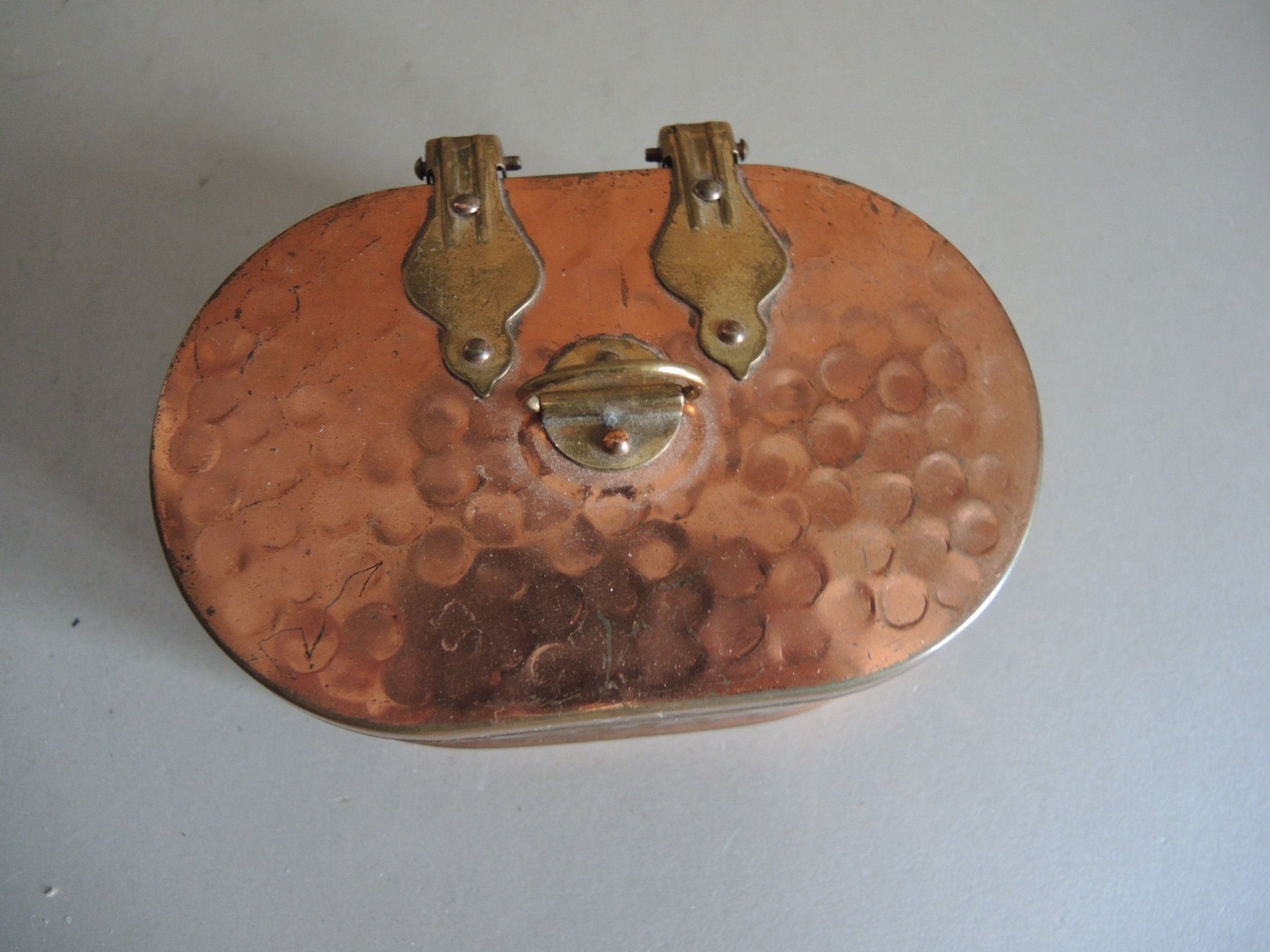Vintage Hammered Copper Jewelry Box With Hinged Lid / Brass Copper ...