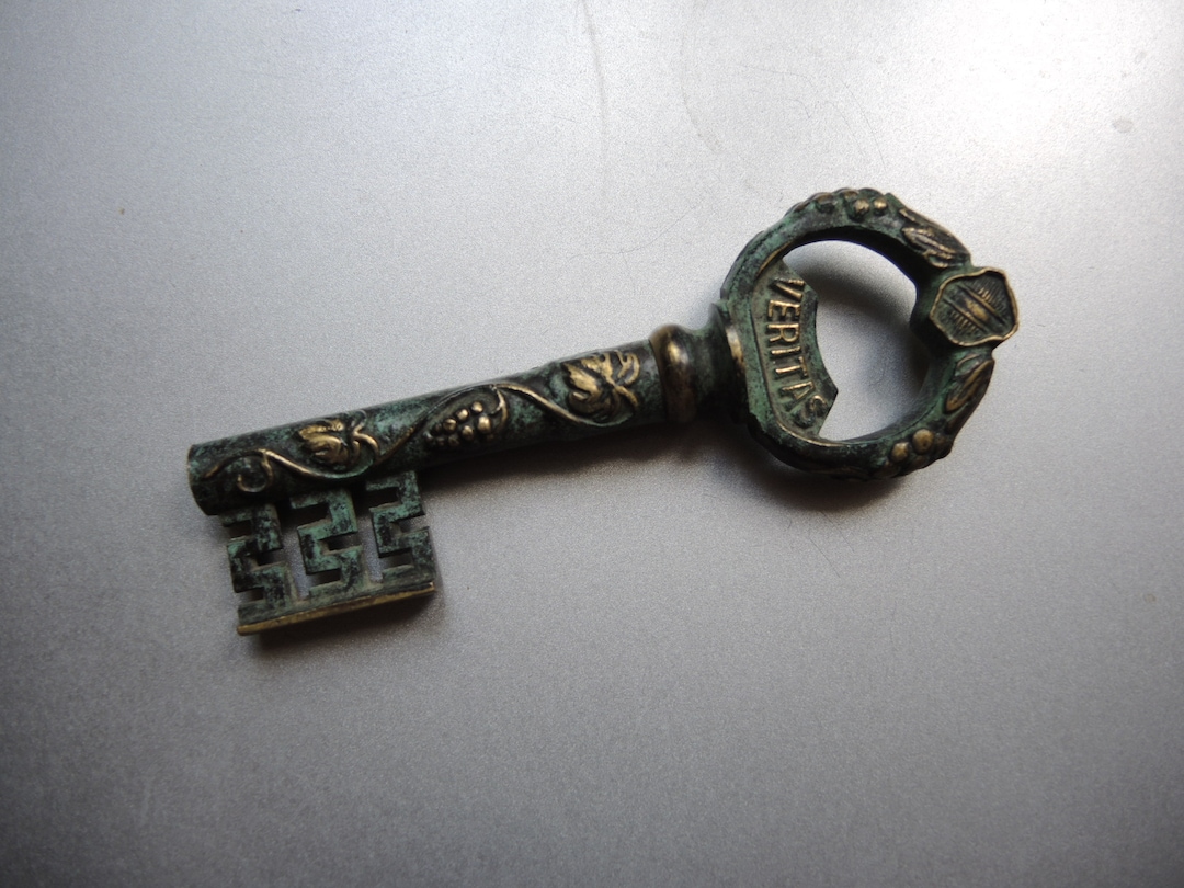 Vintage Solid Brass Corkscrew / Key Shape Wine Bottle Opener / Barware ...