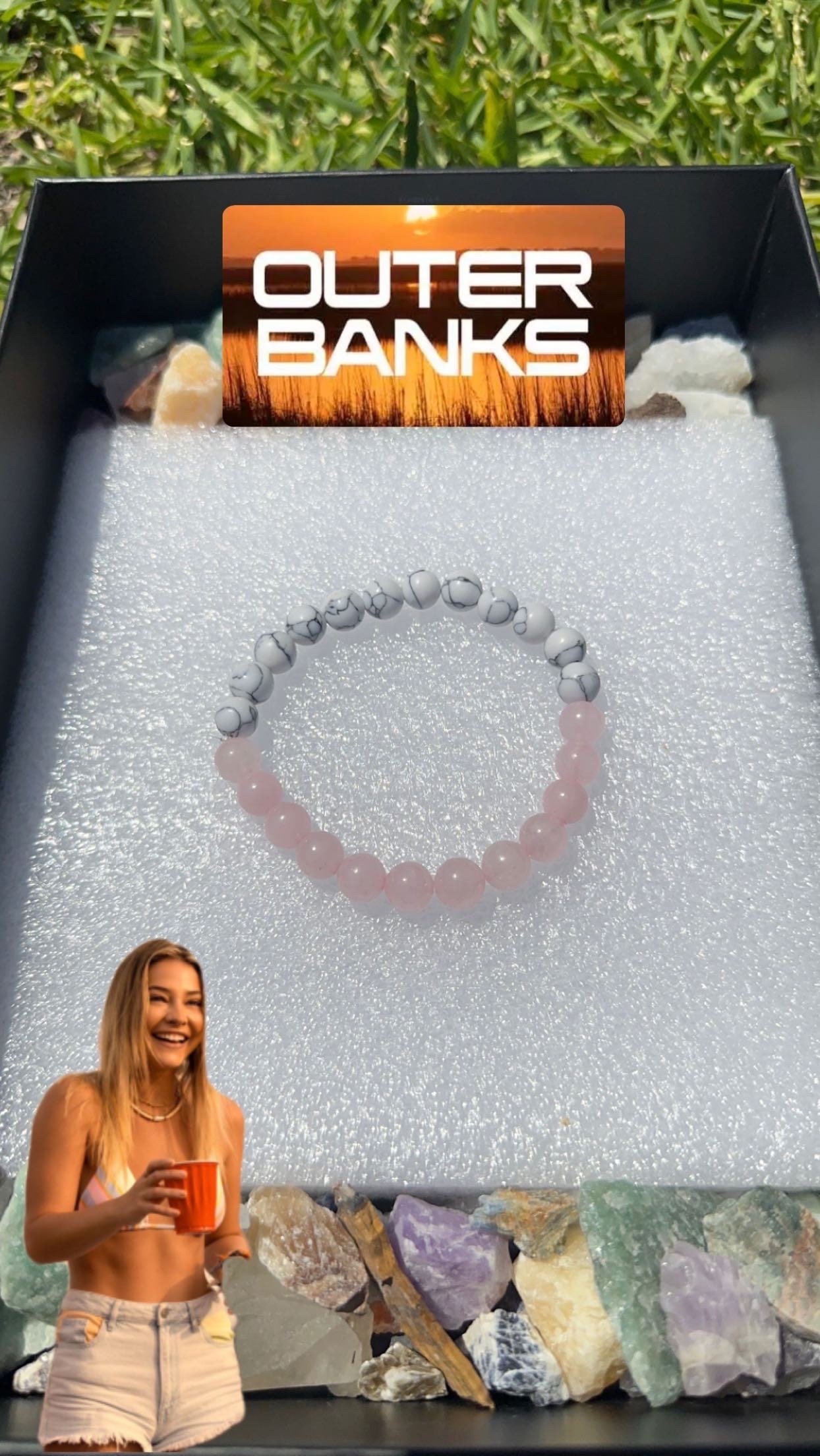 Outerbanks Sarah-cameron-kiara Connection Friendship Bracelet Size-8mm 2 Piece SET Rose Quartz ...