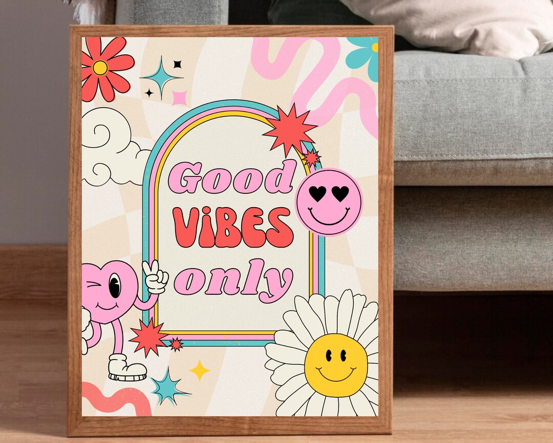 Retro Good Vibes Only Print, 70s Wall Art, Funky Wall Art Poster ...