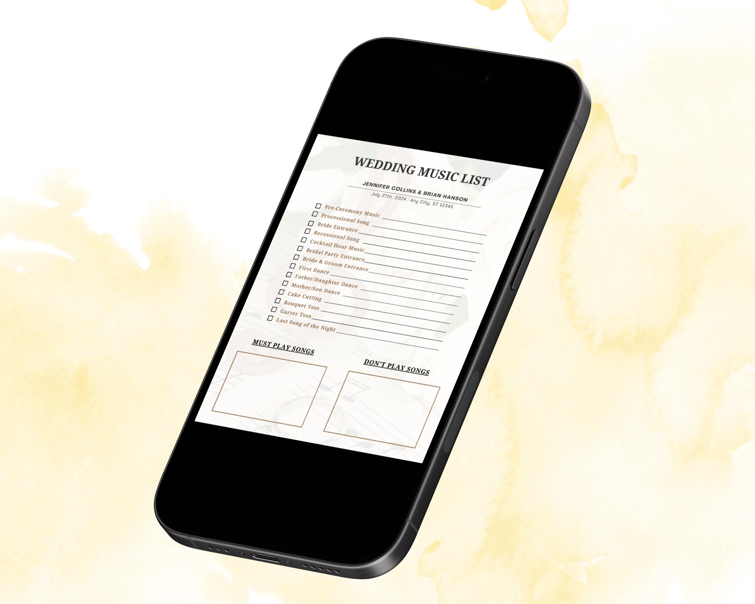 Printable Wedding Music List, Editable Canva Template, Wedding Song ...