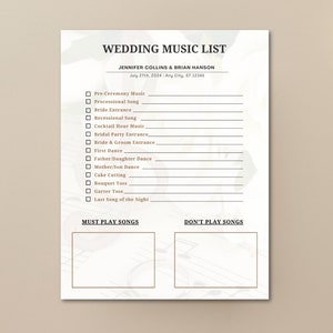 Printable Wedding Music List, Editable Canva Template, Wedding Song ...