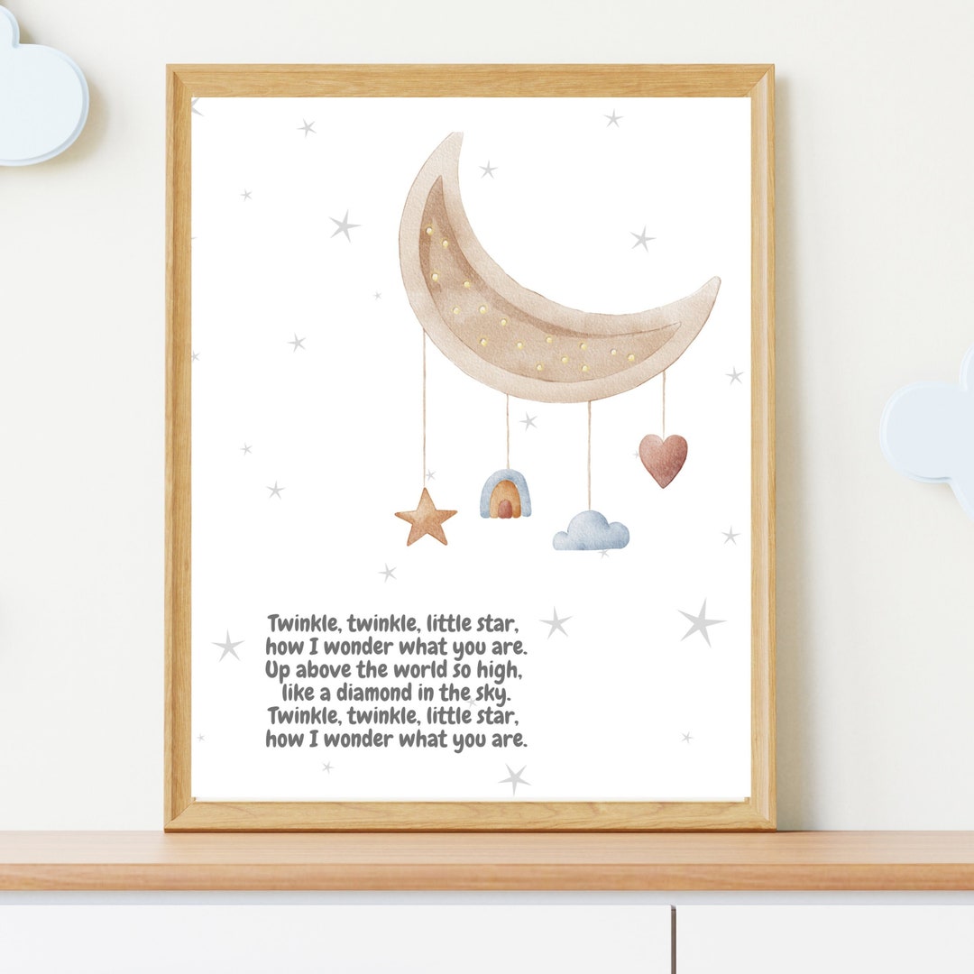 Twinkle Twinkle Little Star, Digital Lyric Print, Nursery Rhyme Art ...