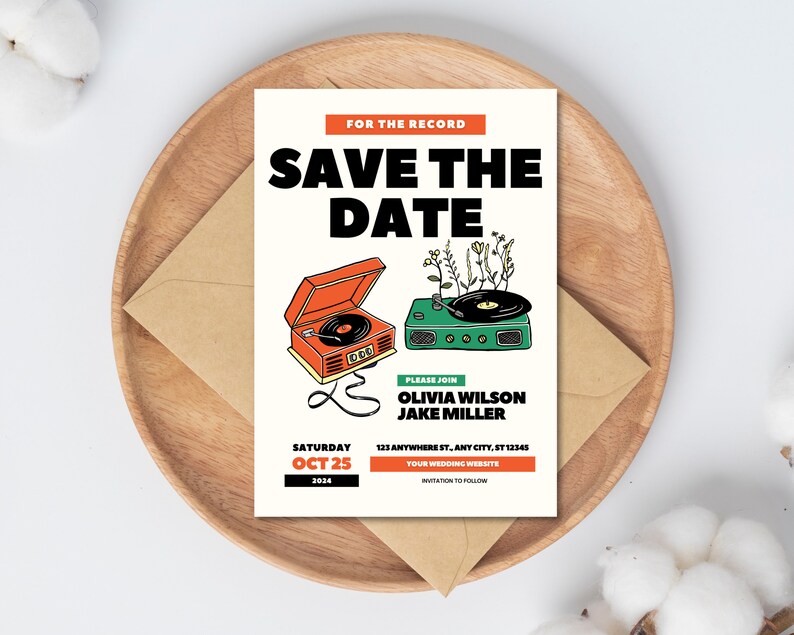 Retro Save the Date, Music Save the Date Invitation, Digital Save the ...