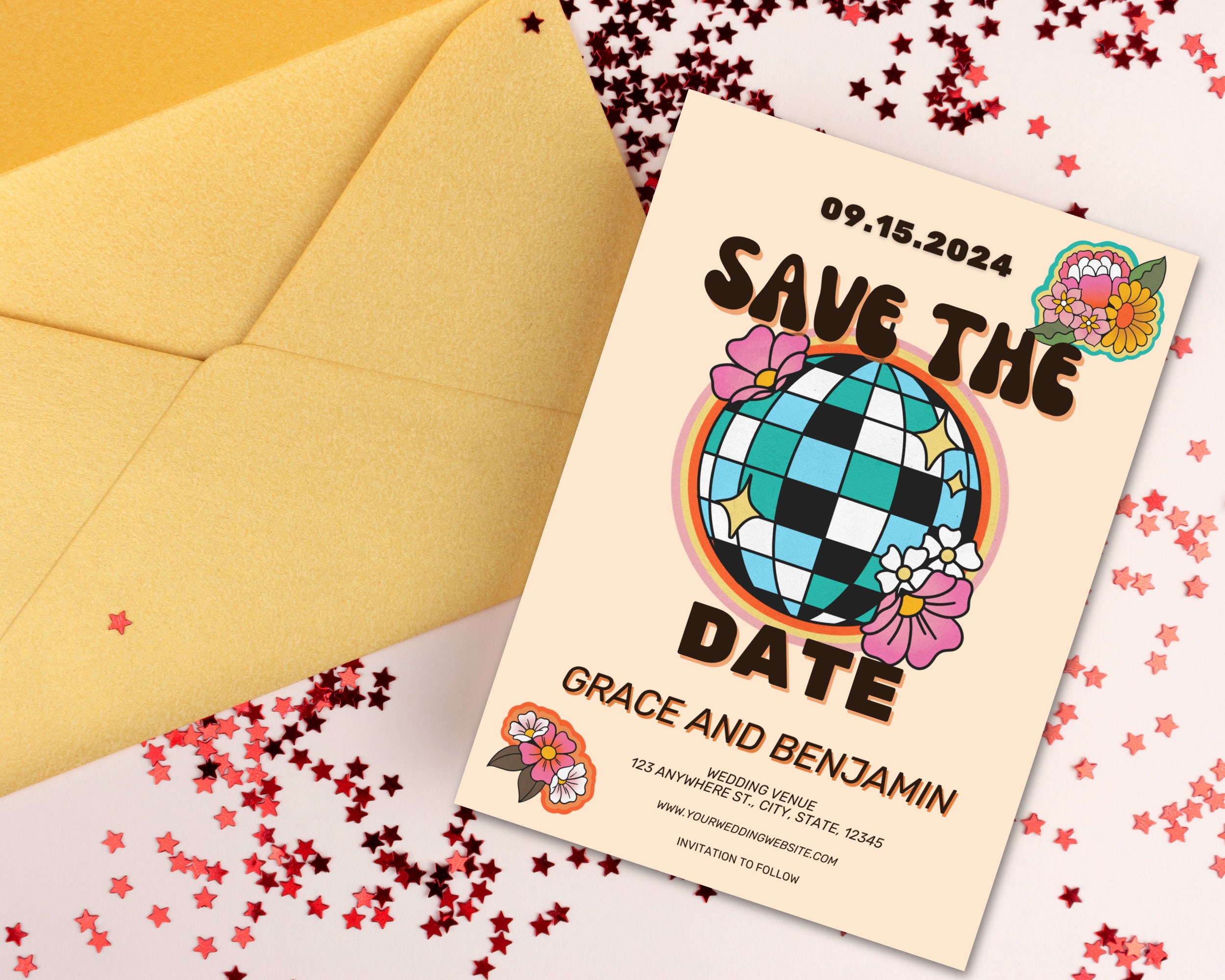 Retro Save the Date, 70s Save the Date, Groovy Invite, Digital Save the ...