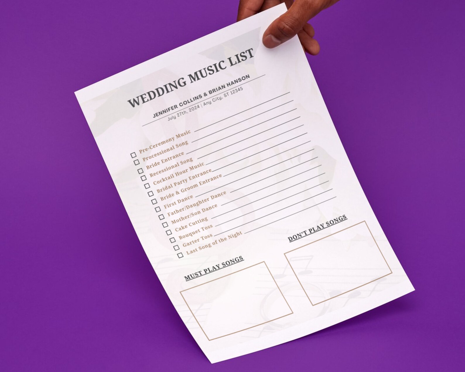 Printable Wedding Music List, Editable Canva Template, Wedding Song ...