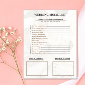 Printable Wedding Music List, Editable Canva Template, Wedding Song ...