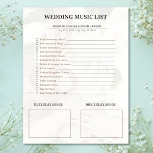 Printable Wedding Music List, Editable Canva Template, Wedding Song ...