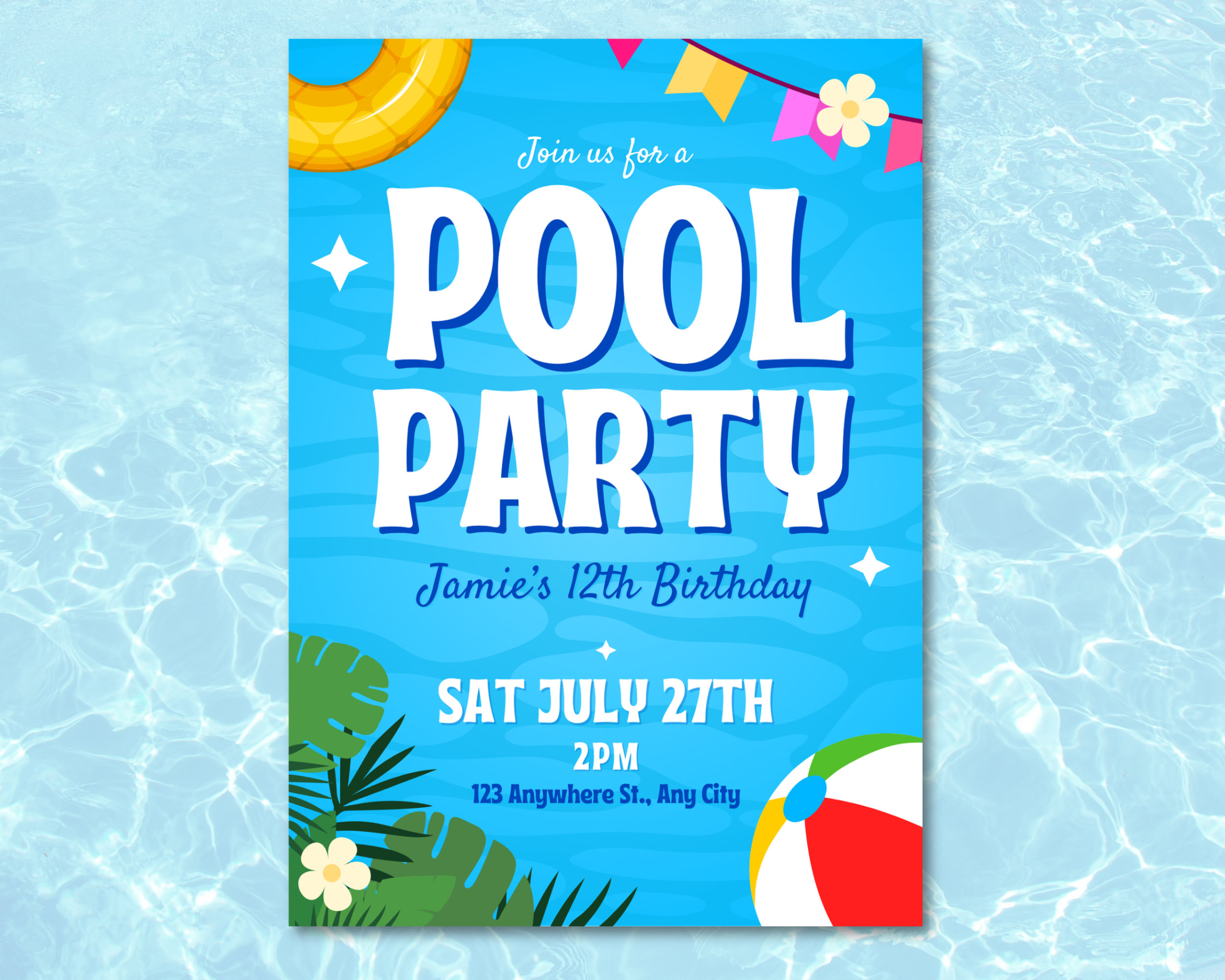 Pool Party Invitation, Summer Birthday Invite, Kid's Pool Party Invite ...