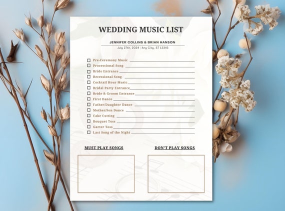 Wedding Music Checklist Printable Wedding Songs List Of Wedding Music