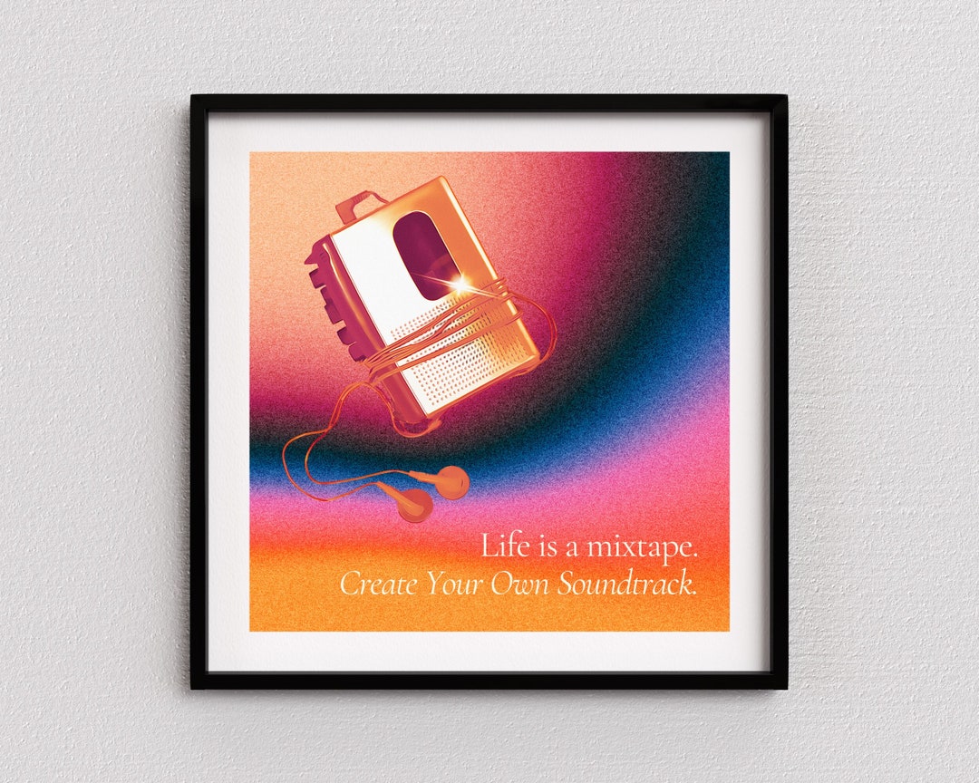 Retro Music Poster, Walkman, Cassette Player, Vintage Music Square ...