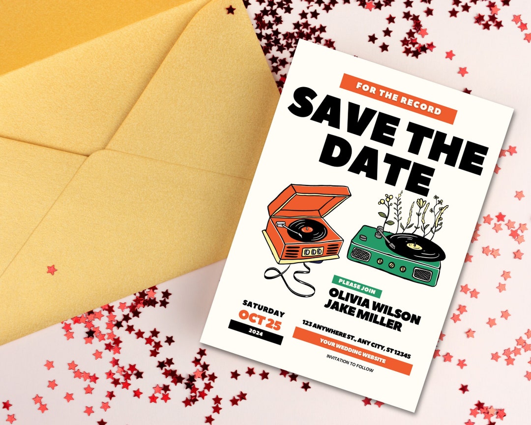 Retro Save the Date, Music Save the Date Invitation, Digital Save the ...
