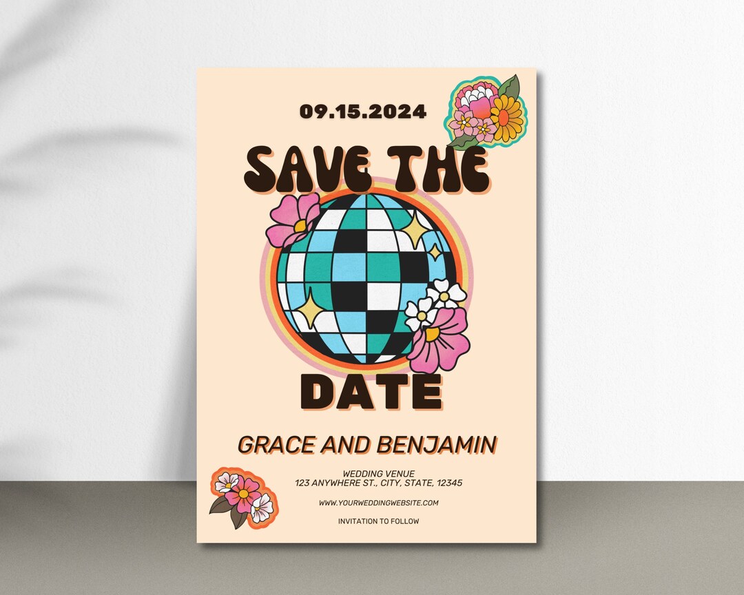 Retro Save the Date, 70s Save the Date, Groovy Invite, Digital Save the ...