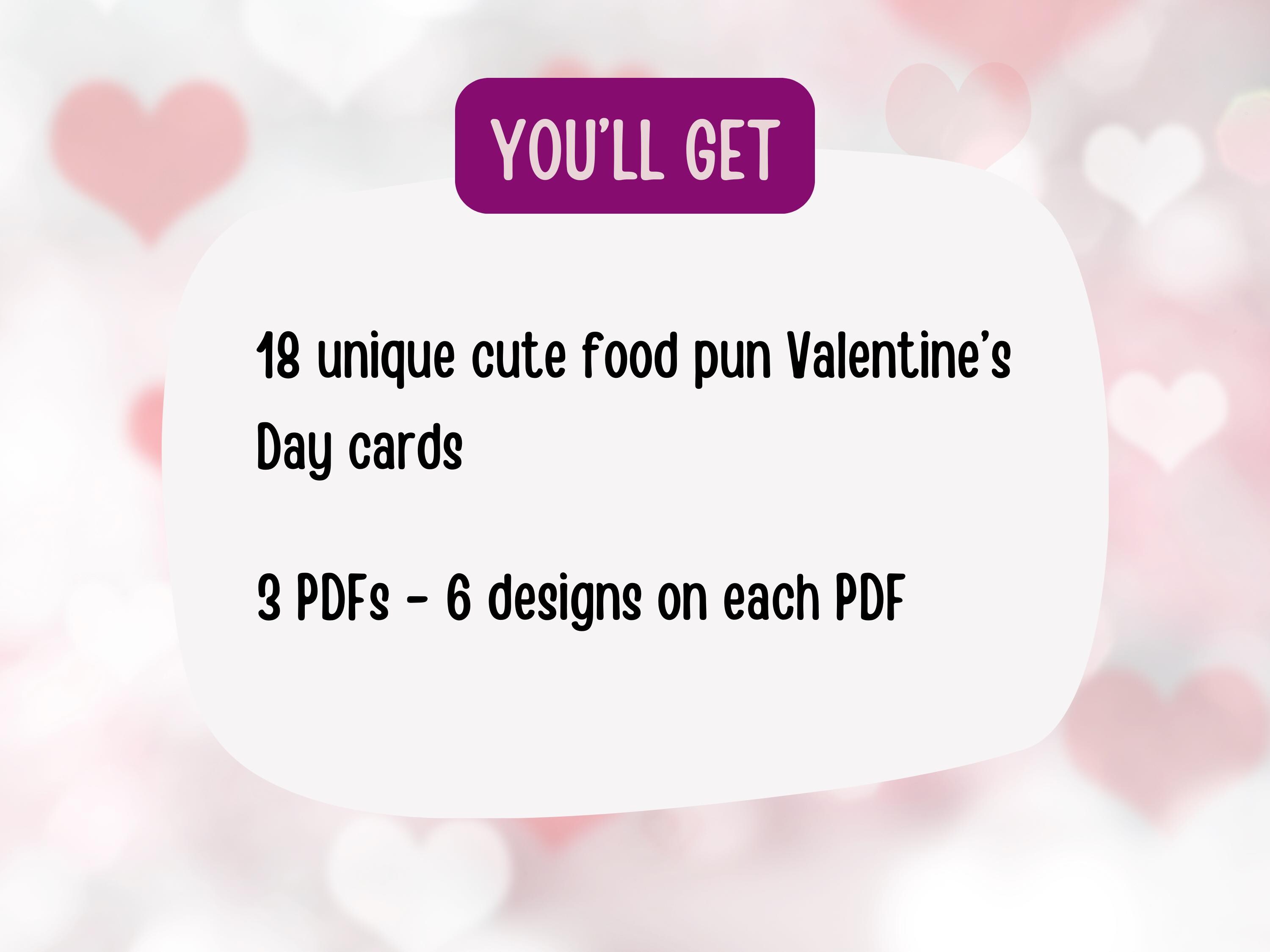 Printable Classroom Valentines Day Cards for Kids, Food Pun Valentines ...