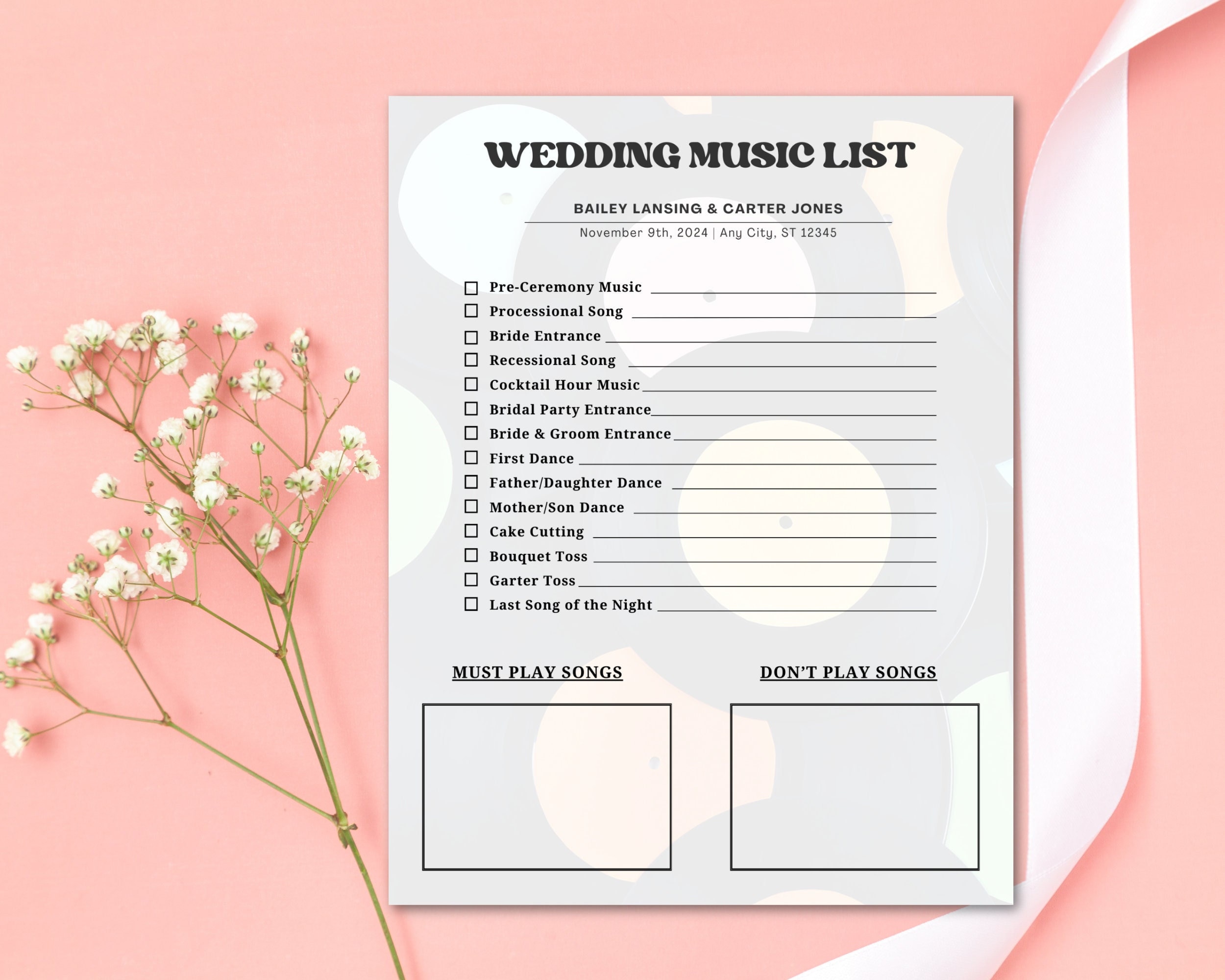 Printable Wedding Music List, Editable Canva Template, Wedding Song ...