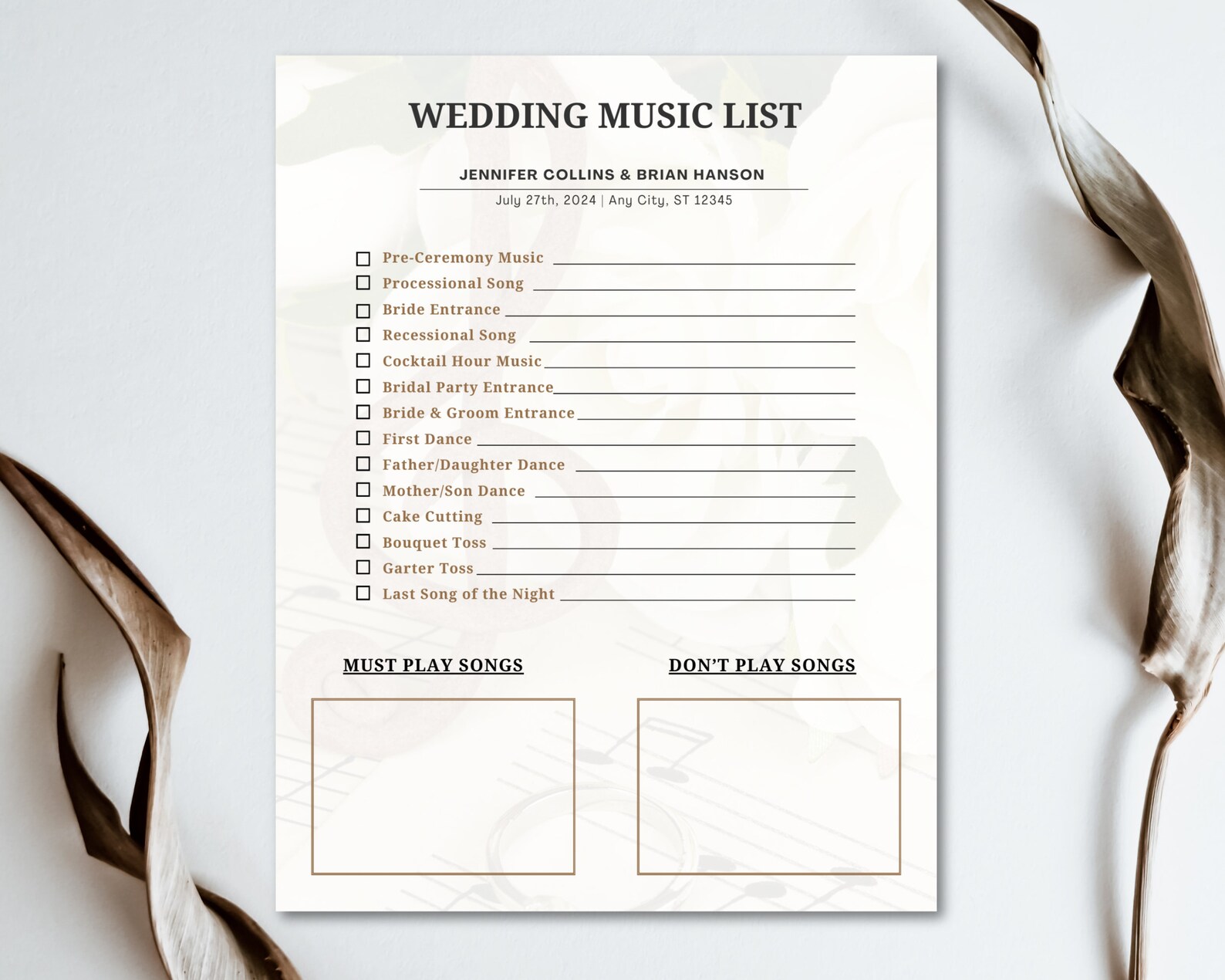 Printable Wedding Music List, Editable Canva Template, Wedding Song ...