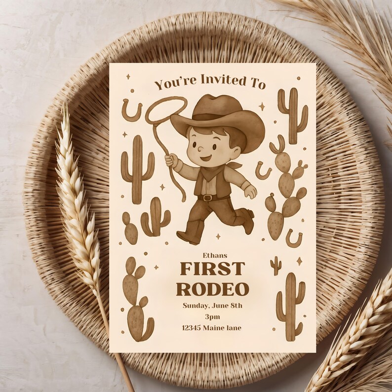 First Rodeo Invitation Template Invitation, Cowboy 1st Birthday Invite ...